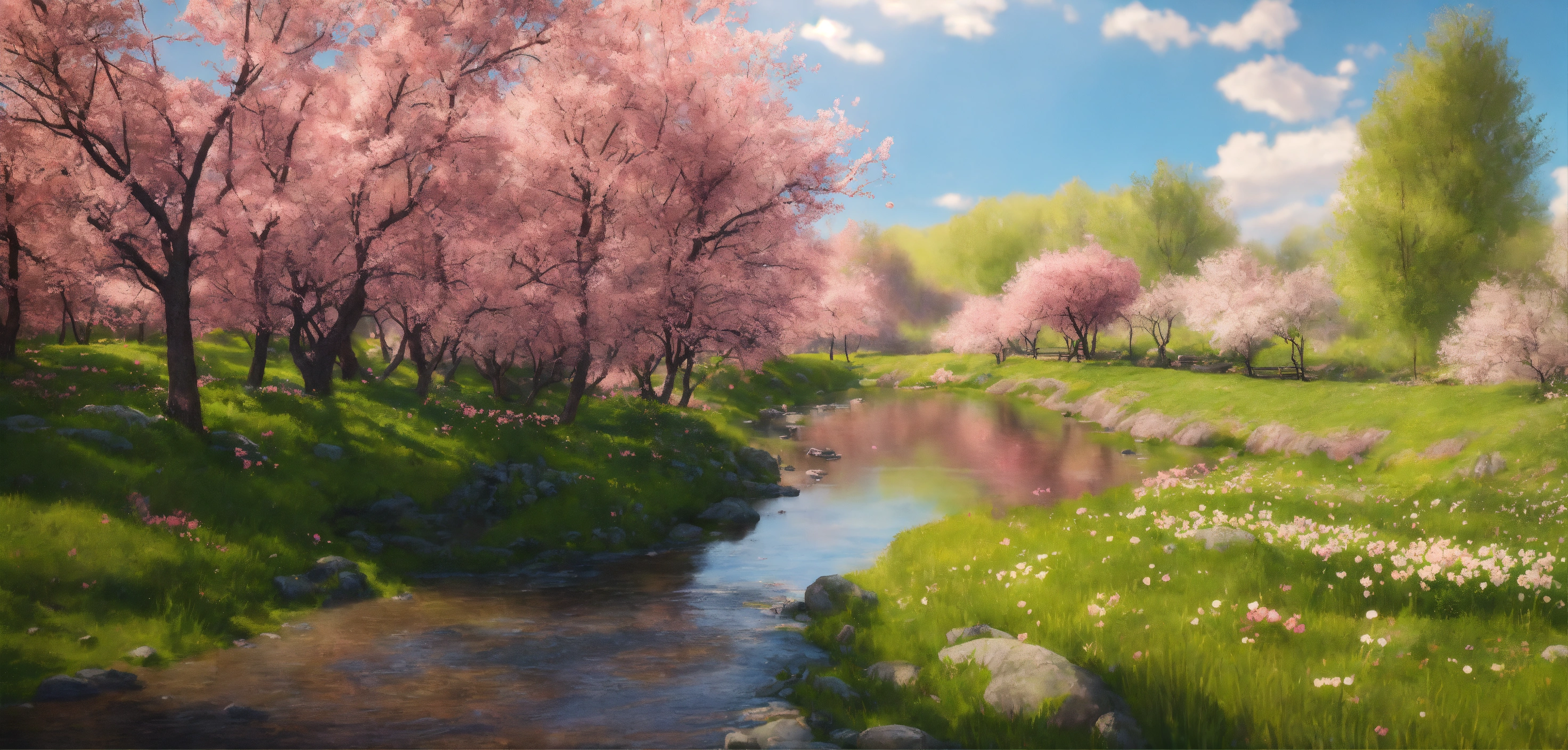 Lexica - A serene and majestic spring landscape with blossoming trees ...
