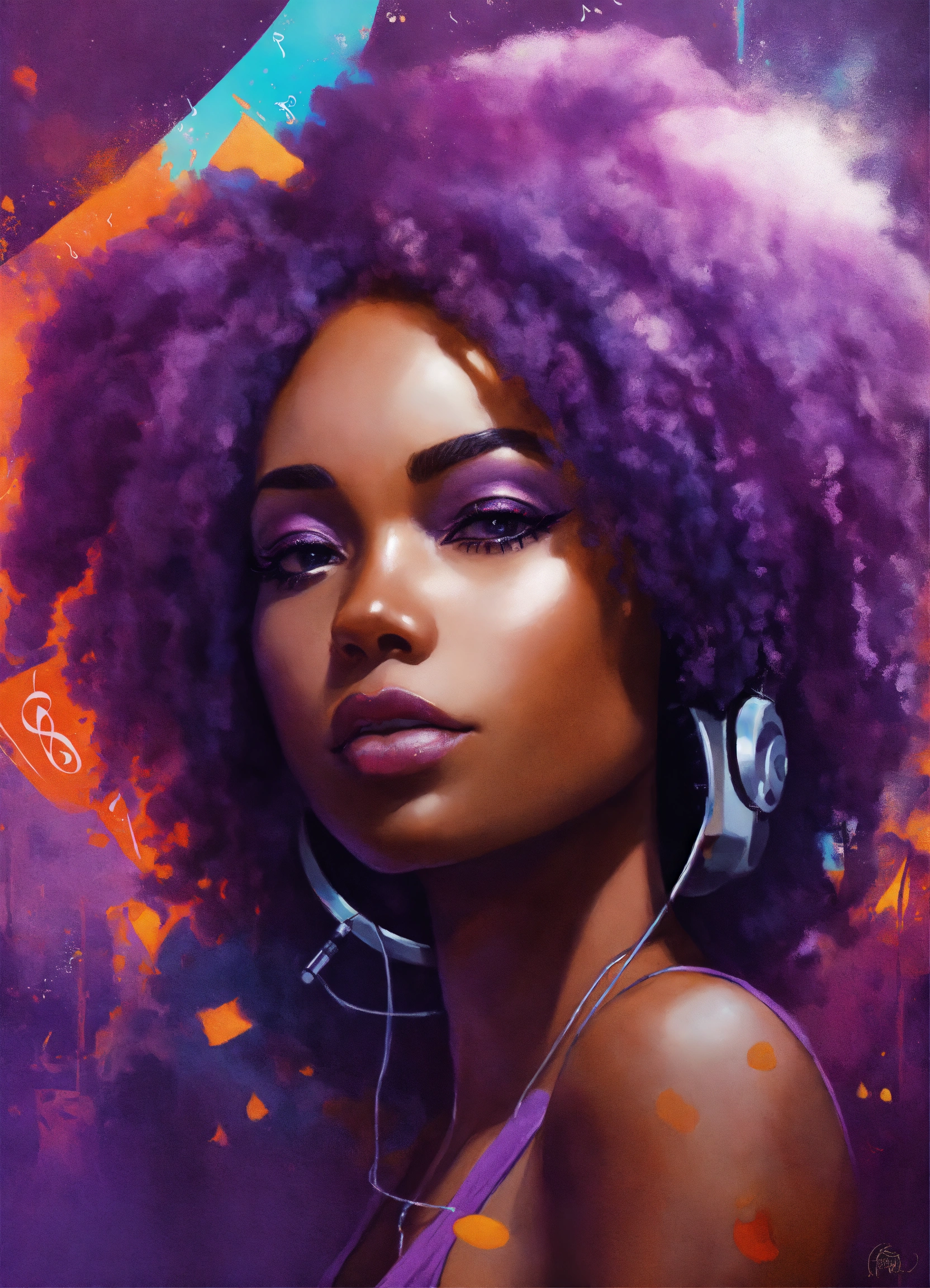 Lexica - A beautiful woman with purple hair and music notes, an ...