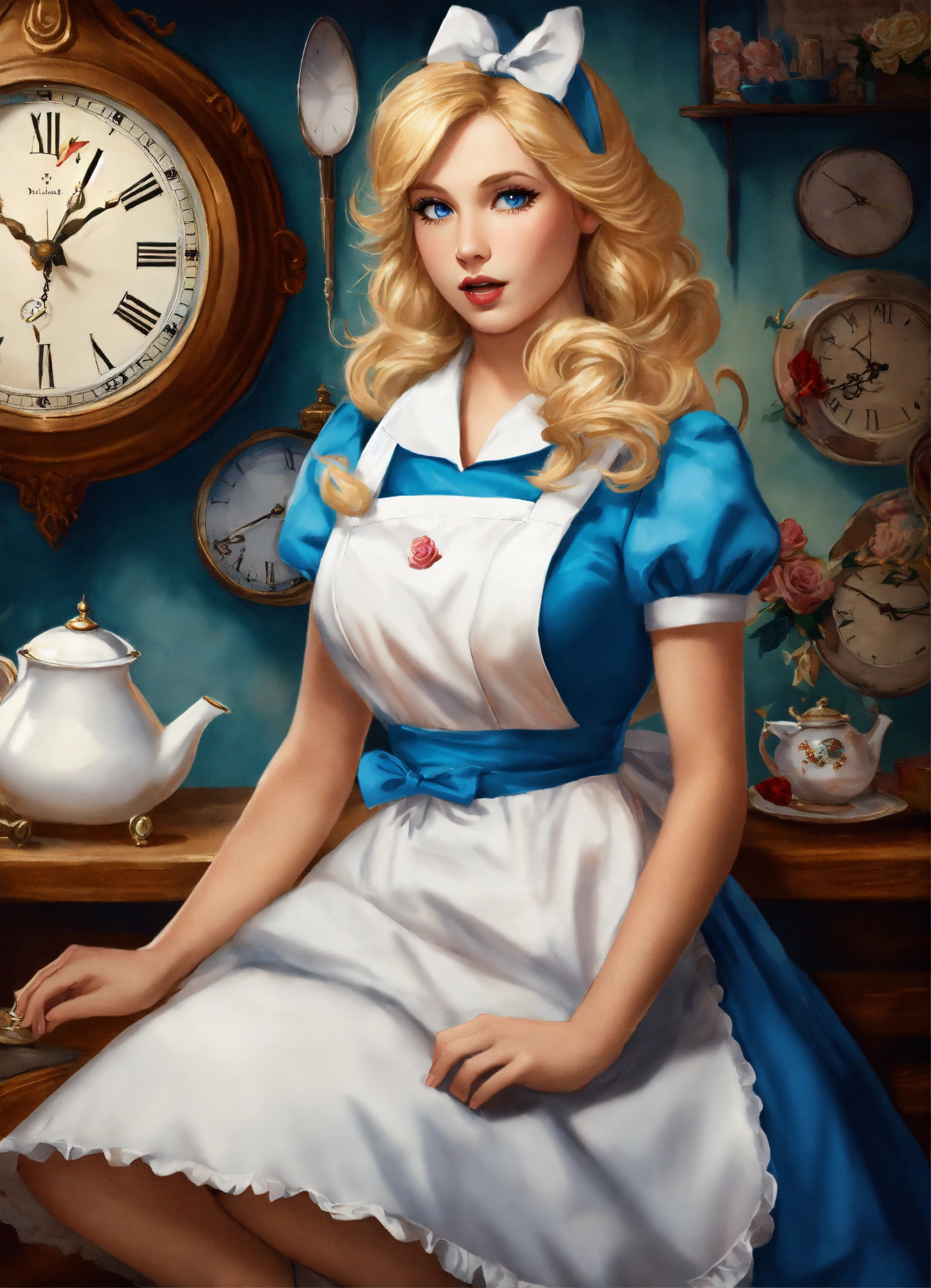 Lexica - Full body, beautiful pinup woman, blond hair and big blue eyes ...