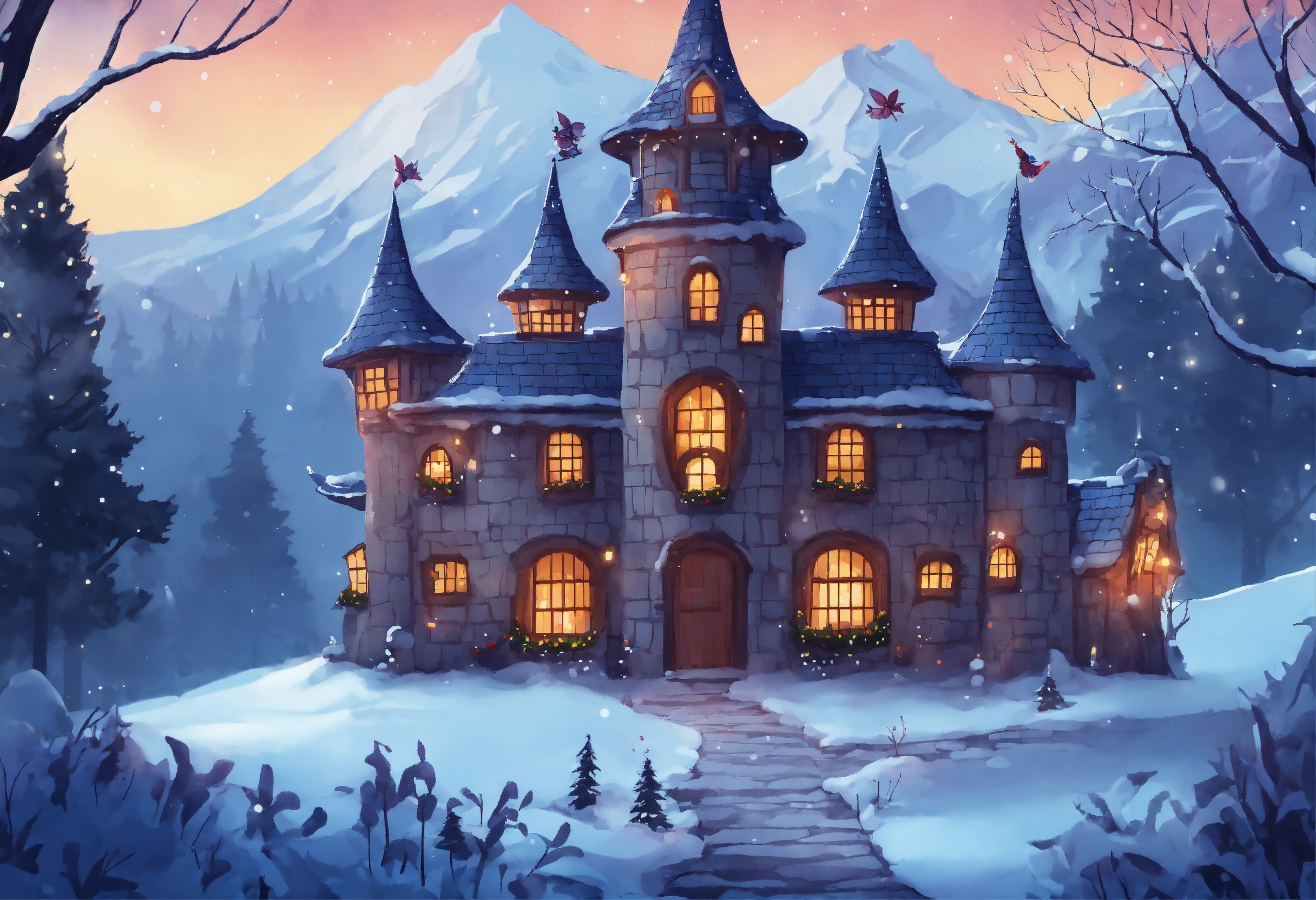 Lexica - Cartoon fairy taie style image castle of witch with dark ...