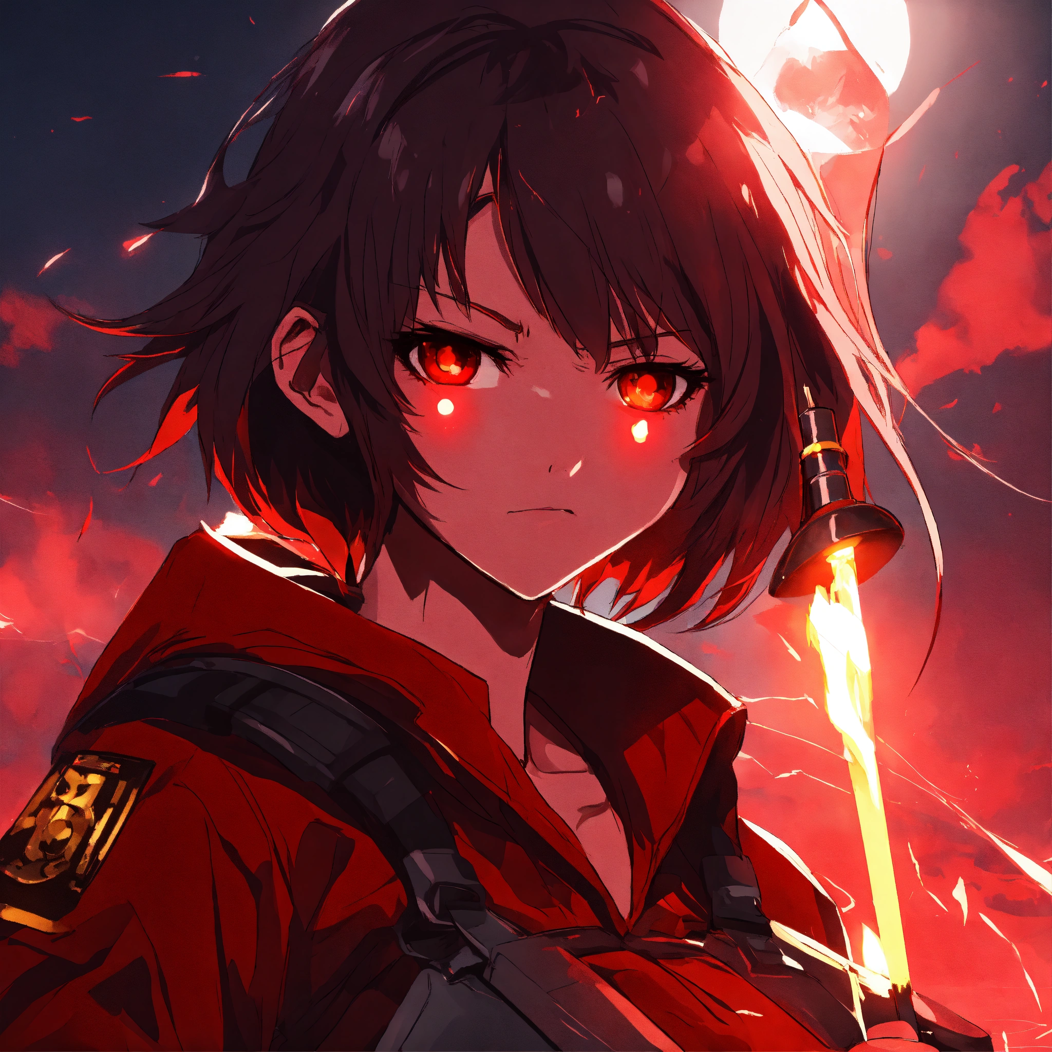 Lexica - Create a red background, with an anime girl whit glowing eyes ...