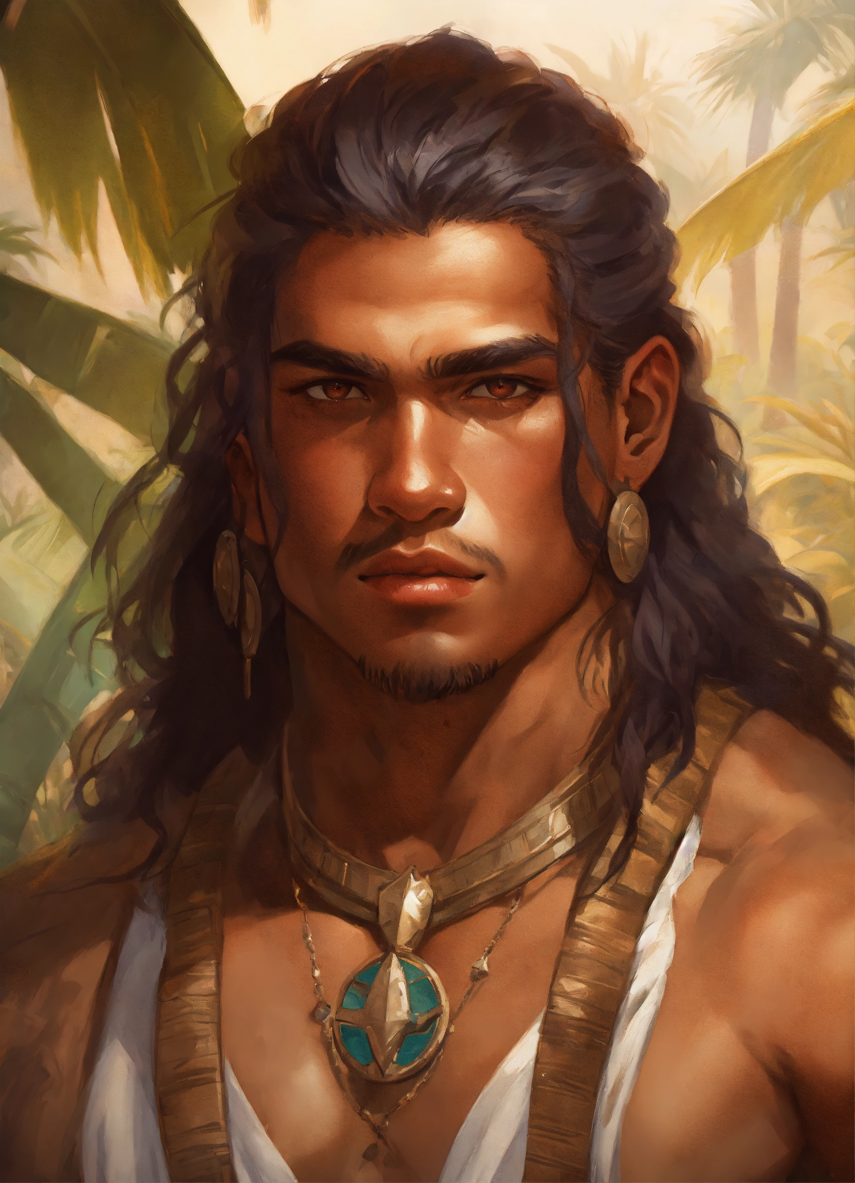Lexica - Portrait of polynesian man, age 20, prince, muscular, desert ...