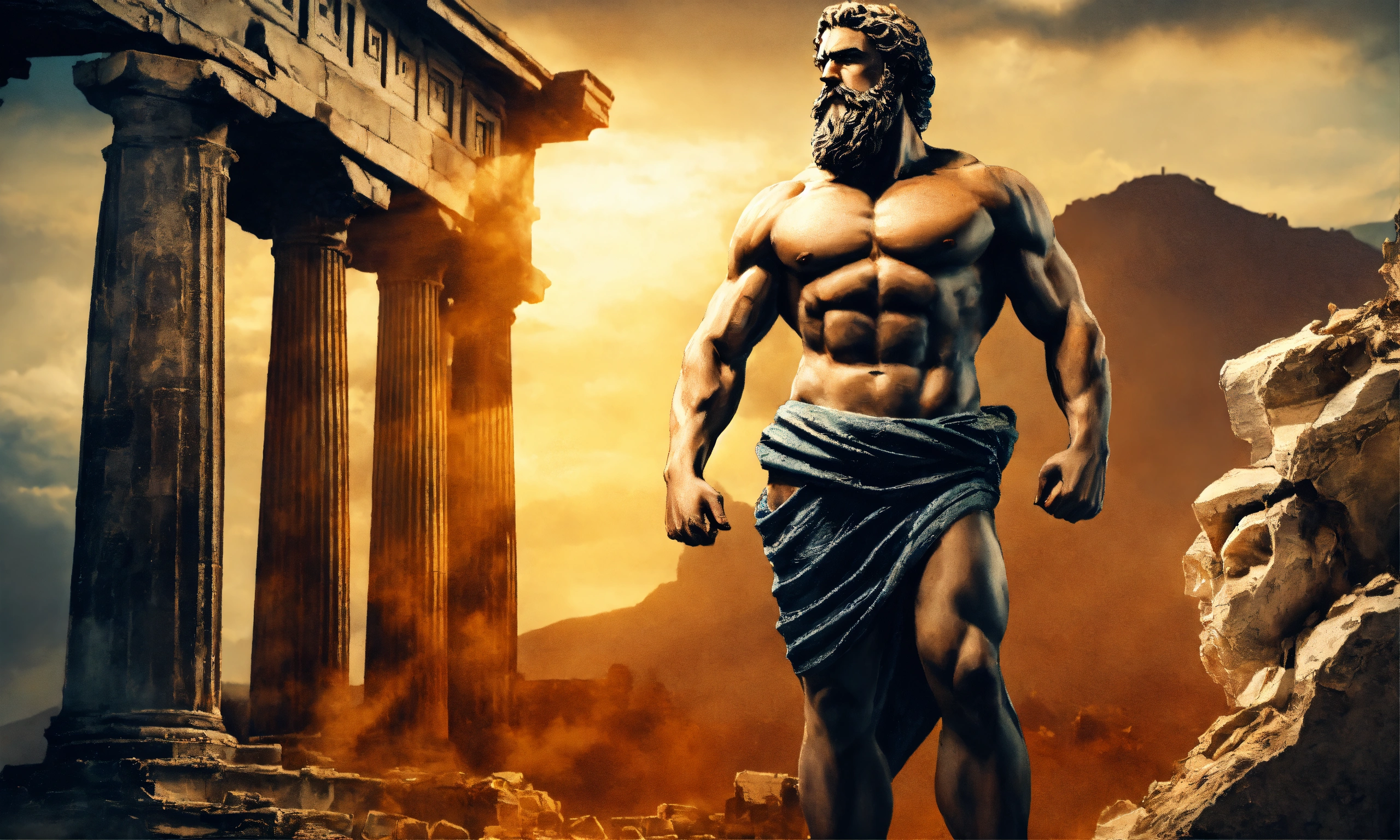 Lexica - Greek statue strong man standing with aggressive beard ...