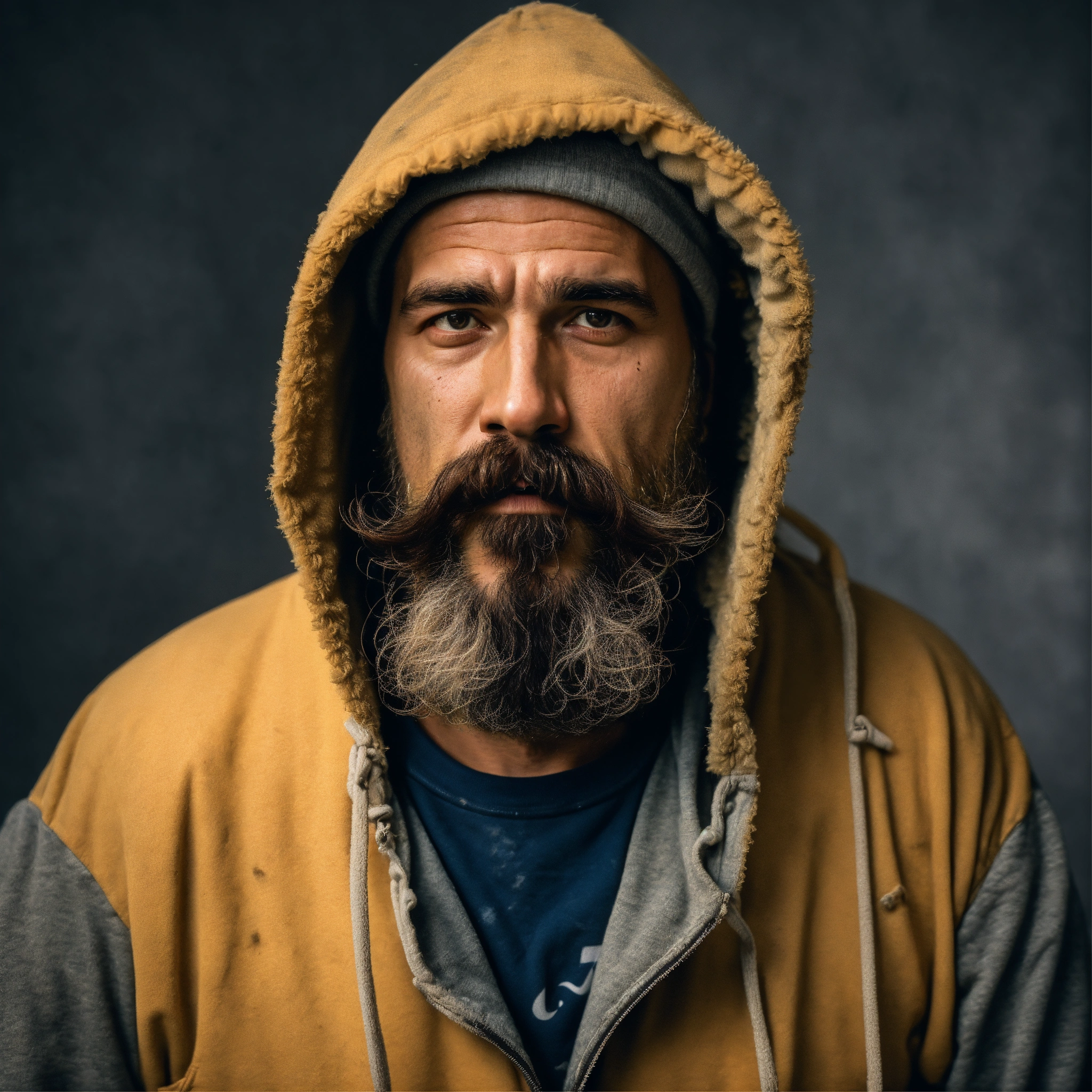 Lexica - A HUGE HOMELESS MAN WITH A MUSTACHE & GOATEE WEARING DIRTY ...