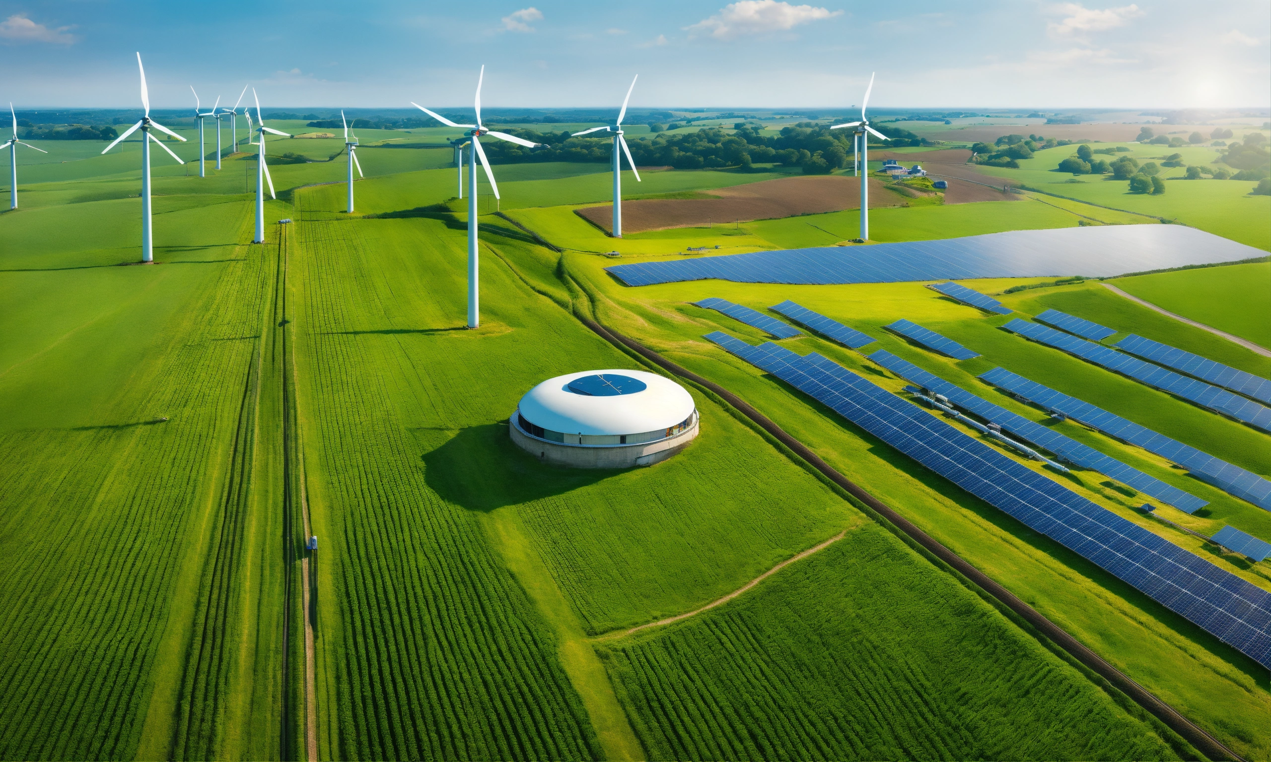 Lexica - Landscape with green landscape, blue sky, some wind turbine ...