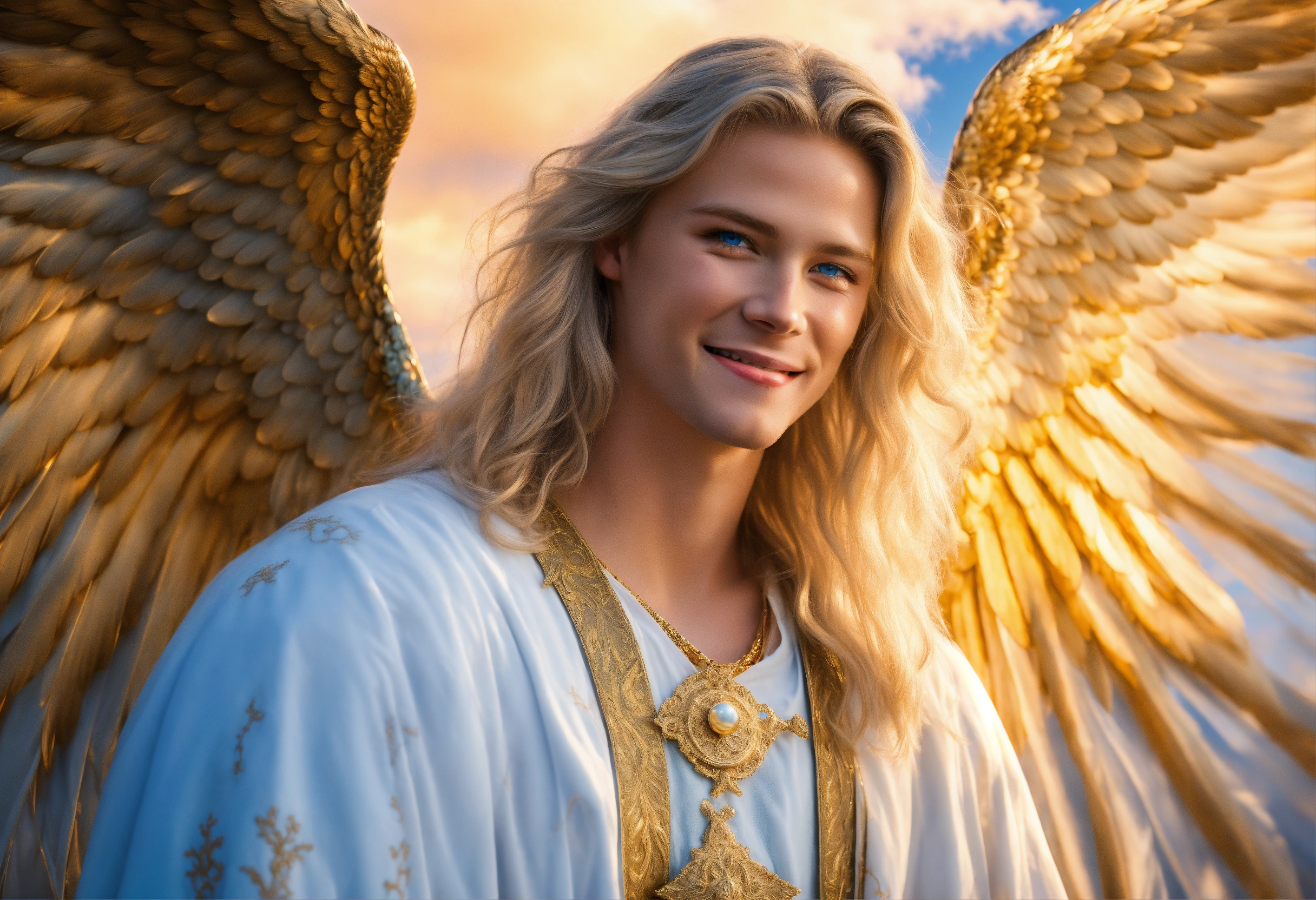 Lexica - Angel man long hair blond blue eyes, nordic style, large angel ...