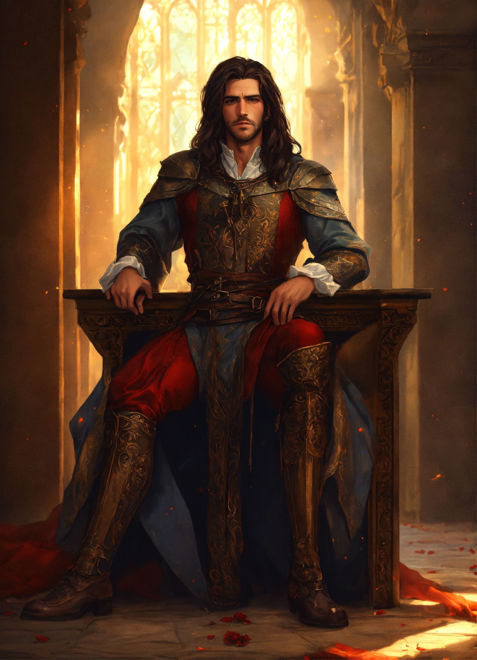 Lexica - A handsome, serious, sad man with long, straight, dark hair ...