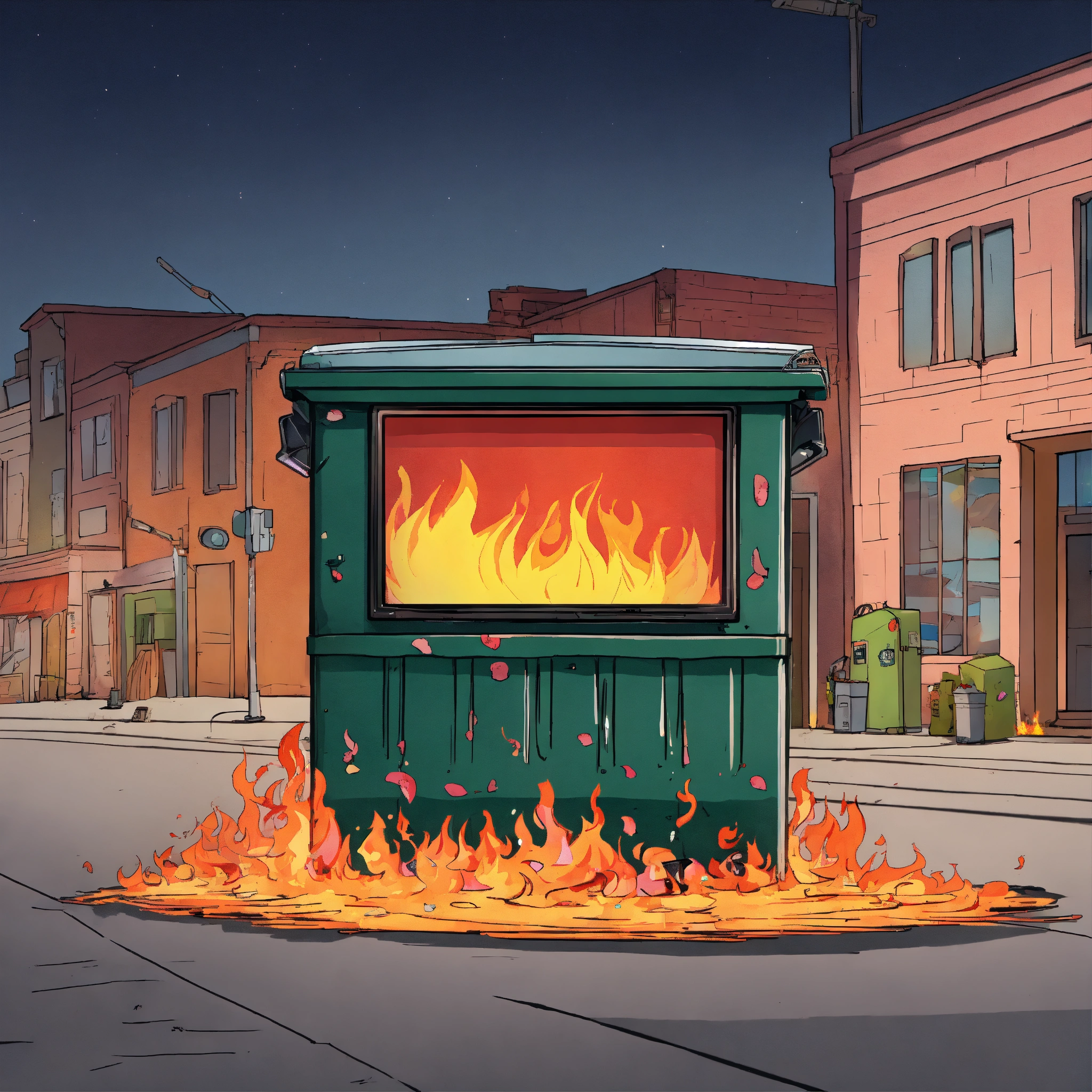 Lexica - A cartoon dumpster with flames coming out of the top, and a tv ...