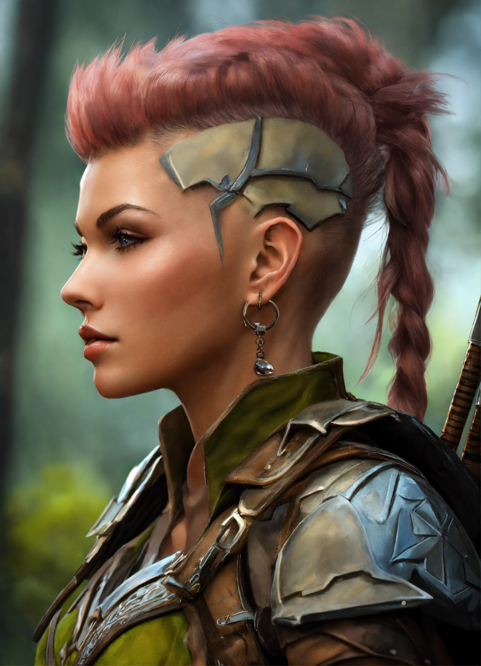 Lexica - Female elf ranger with sides of head shaved in short mohawk ...