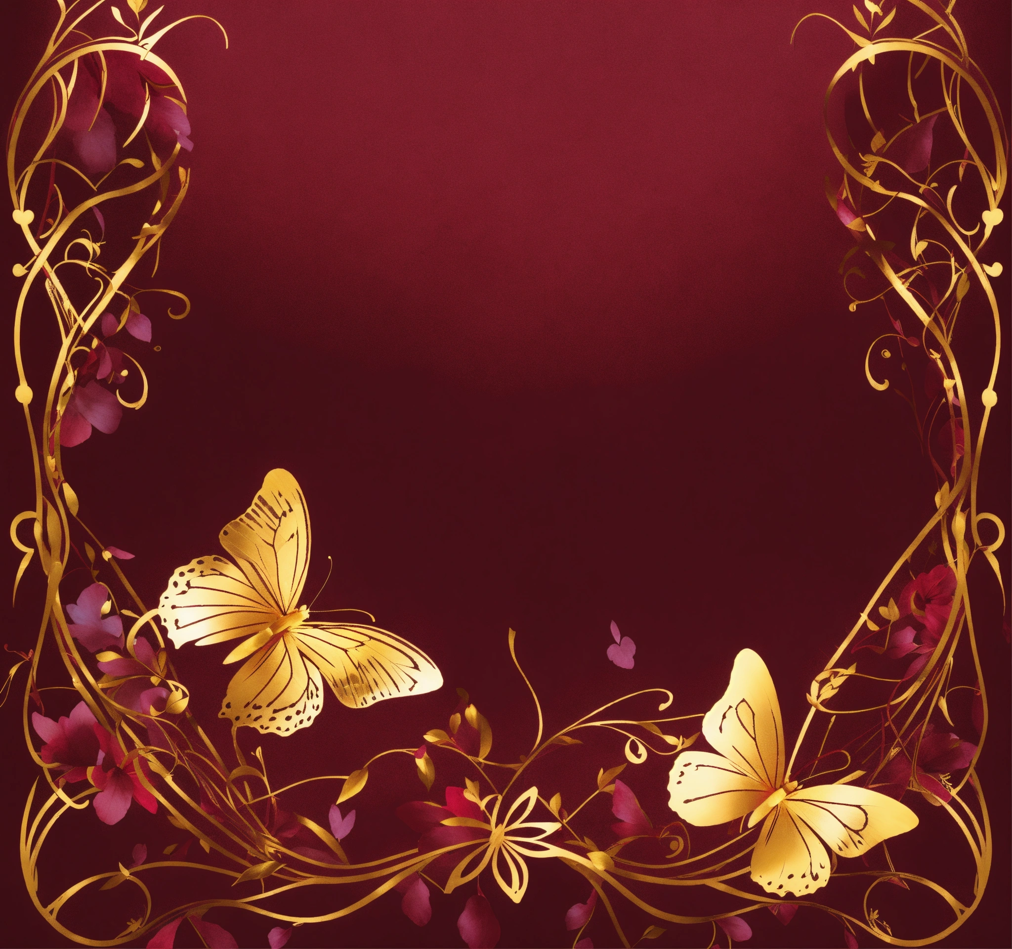 Lexica - Maroon, metalic, gold outlines, gold vines, butterfly