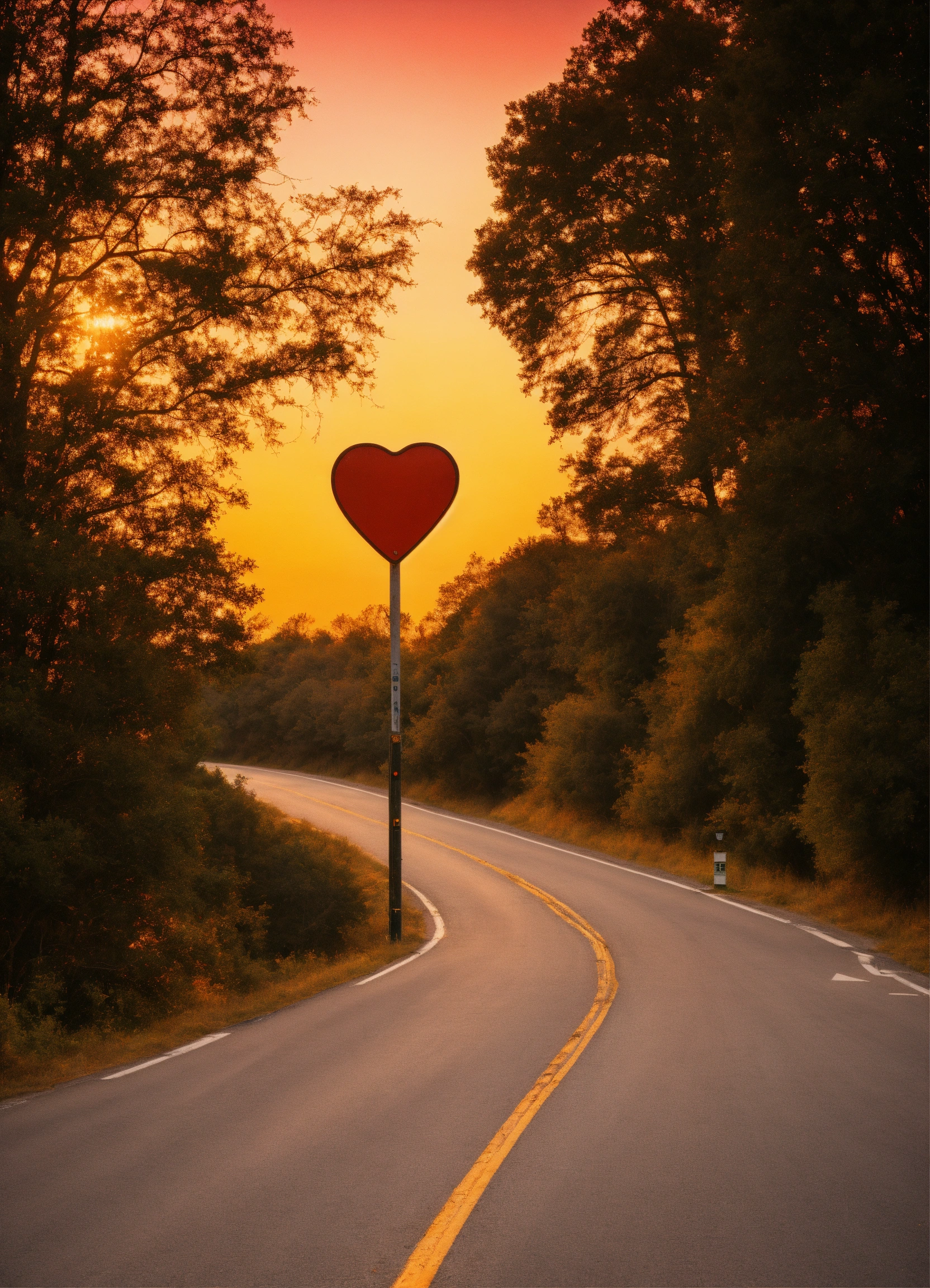 Lexica - Heart-shaped road sign in red, black, gold tones