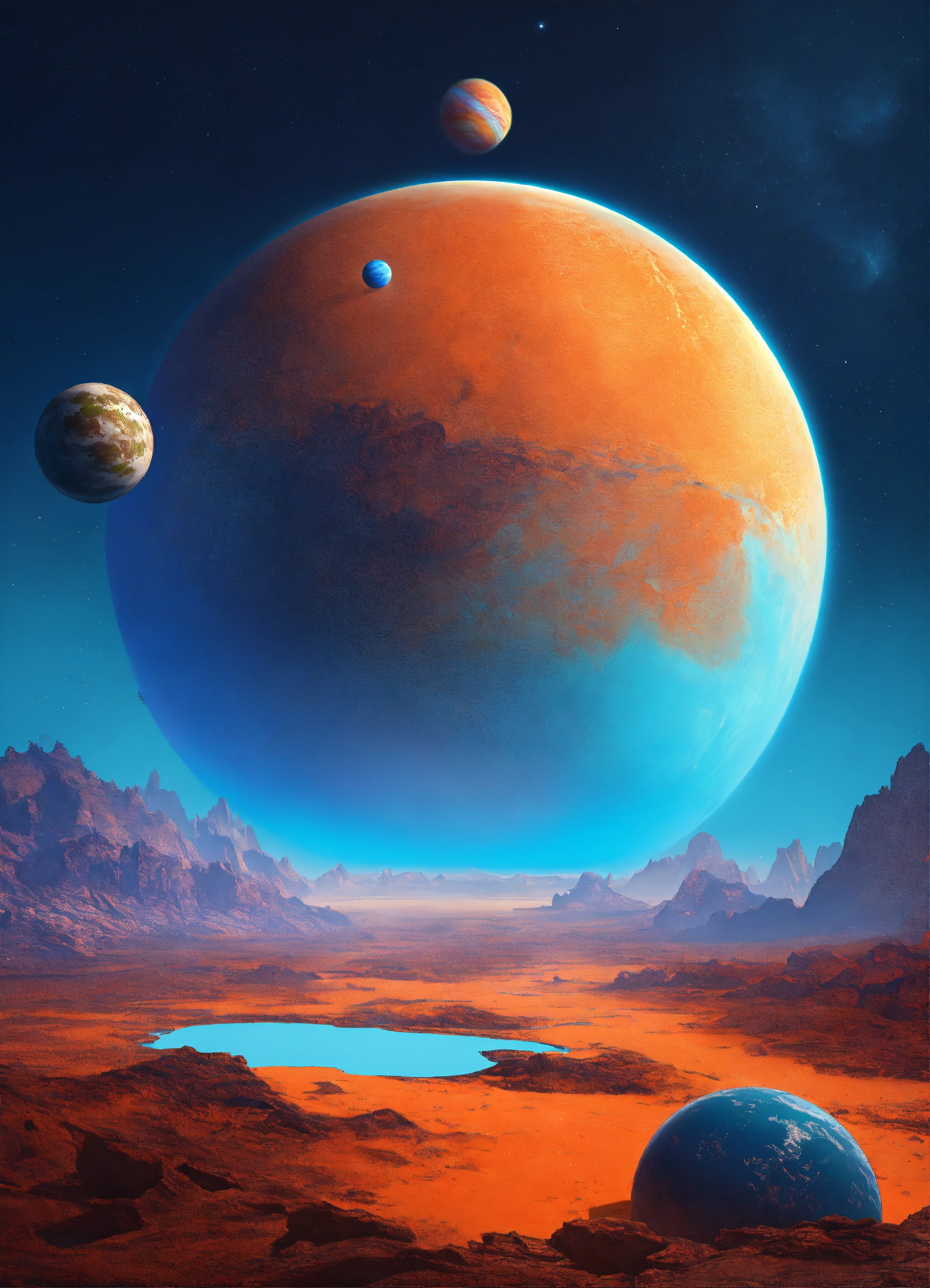 Lexica - Landscape of a planet that has an orange and blue floor with ...