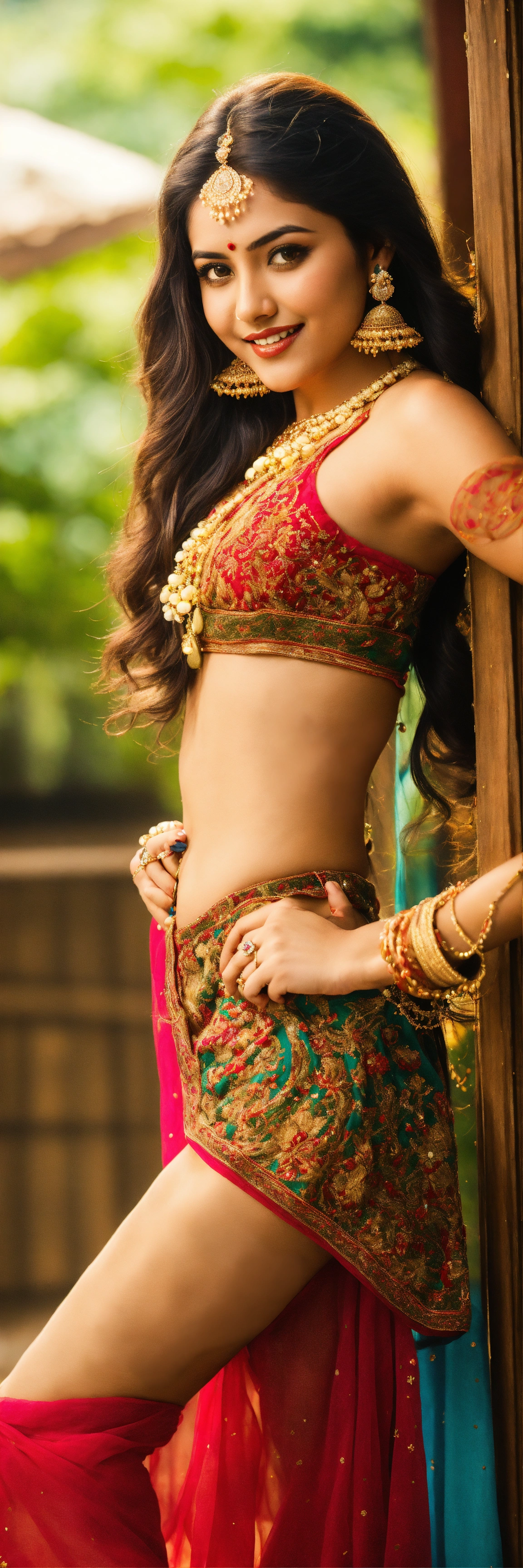 Lexica - Fully body, beautiful young woman in early 30 , folk dance, stomach showing, long legs ...