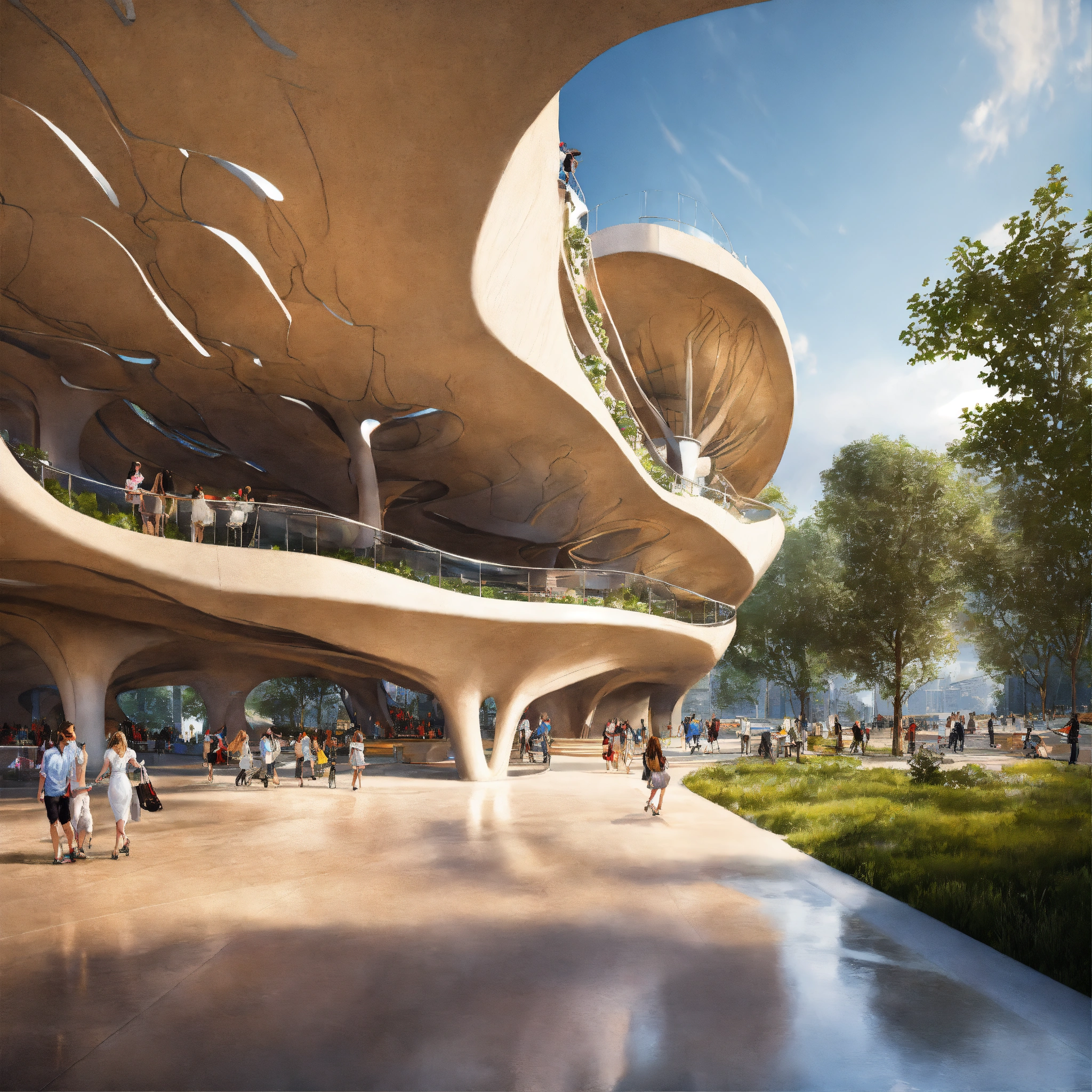 Lexica - Zaha Hadid impressionist concrete amusement park in the city.