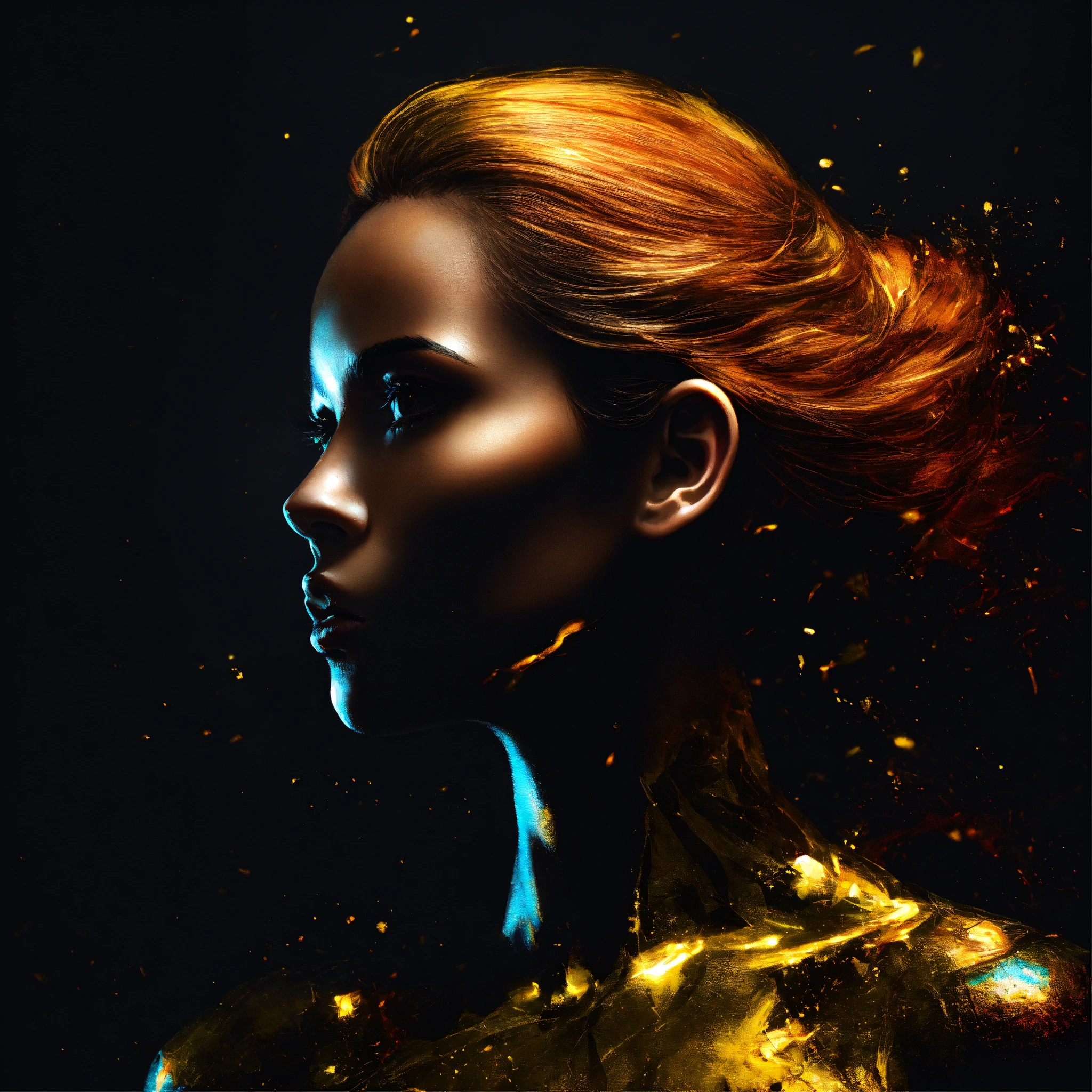 Lexica - Woman with a singular marvel on a black background.