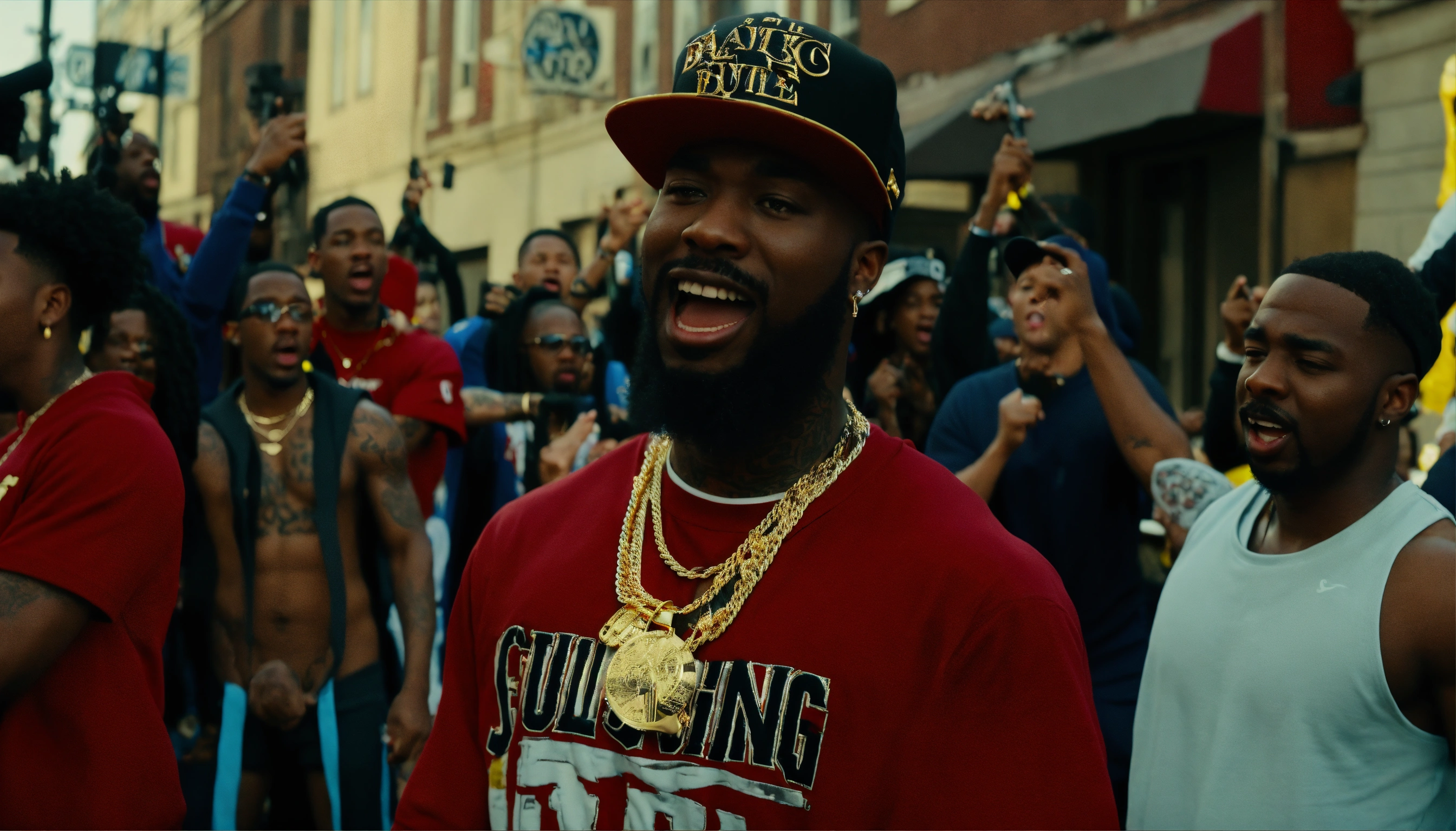 Lexica - Full body shot black battle rapper "Aye Verb" rapping in a ...