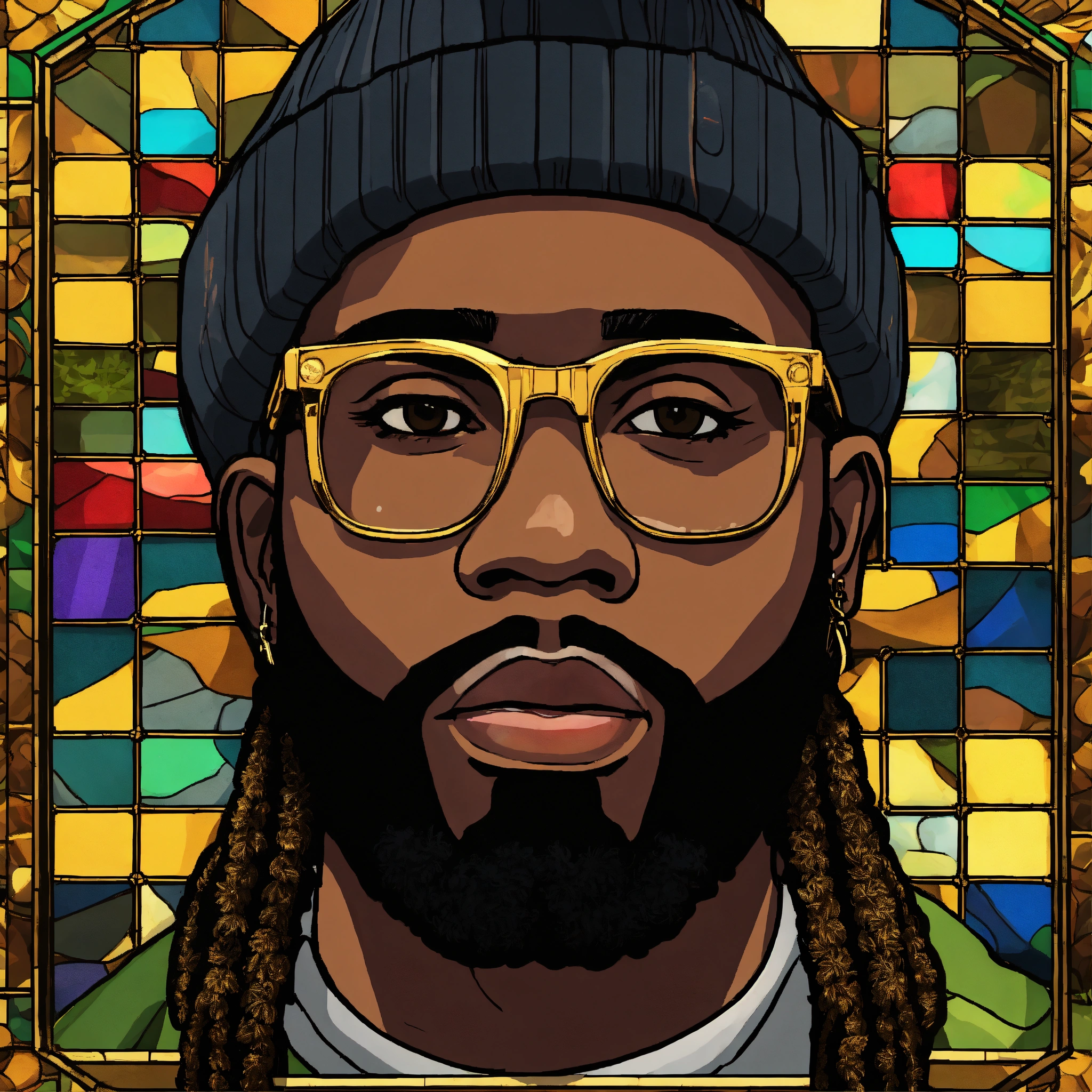 Lexica - HD, 4K, Background is a stained glass with images in the ...