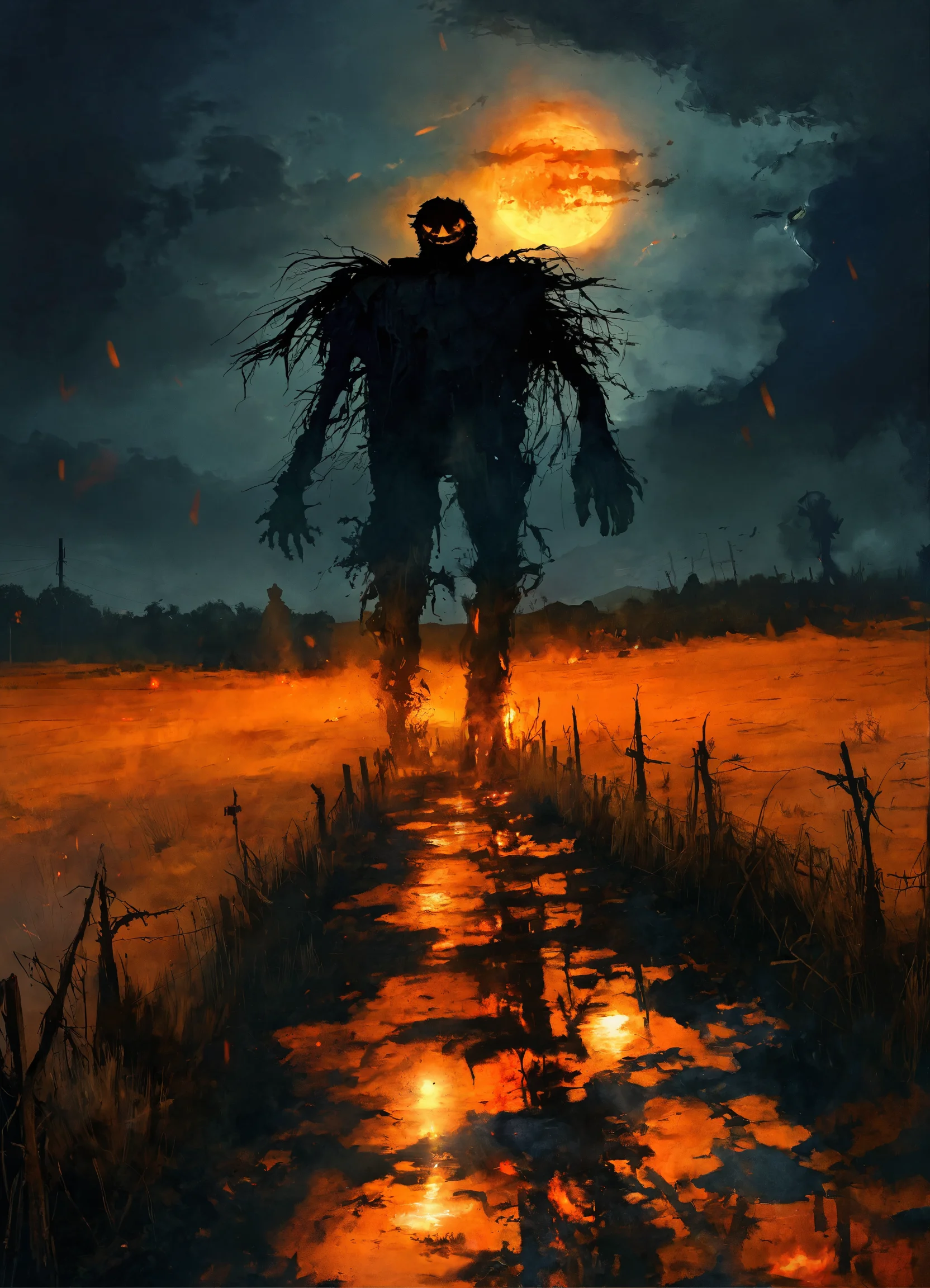 Lexica - A field at night with fires , far away, recognizable only by ...