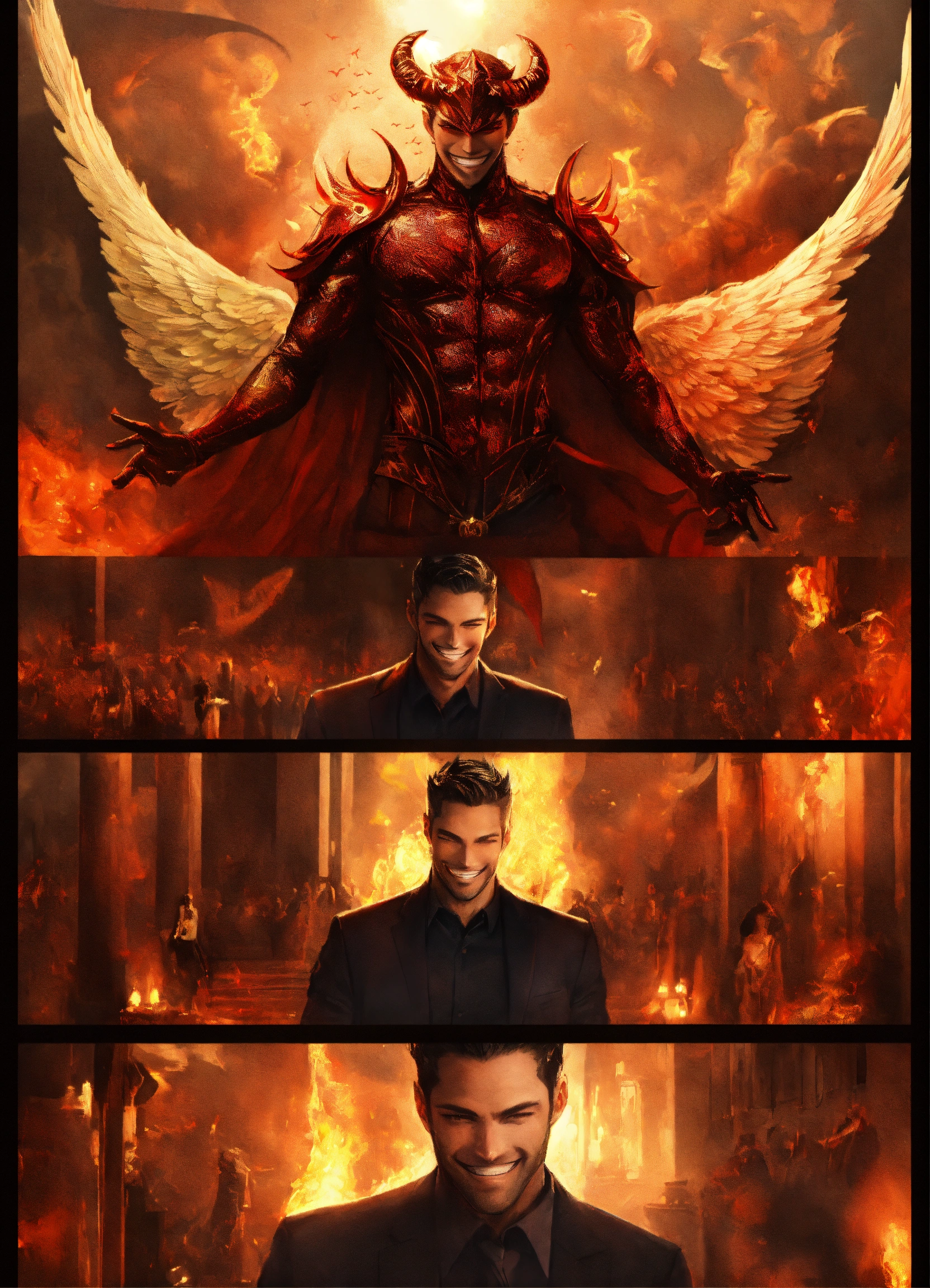 Lexica - Lucifer as an angel, evil grin, evil smile, full scene