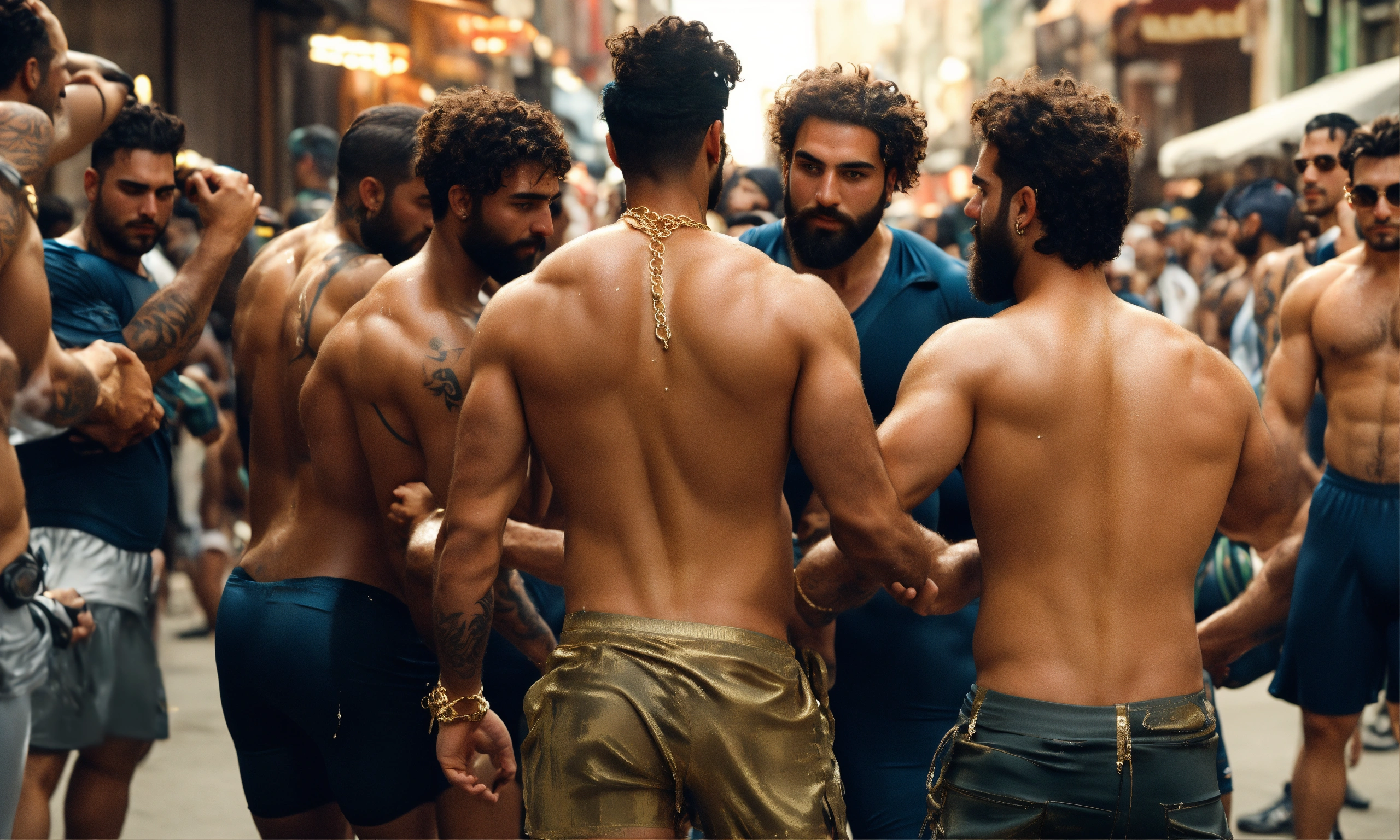 Lexica - A high fashion photo,group of burly hairy manly muslim men ...