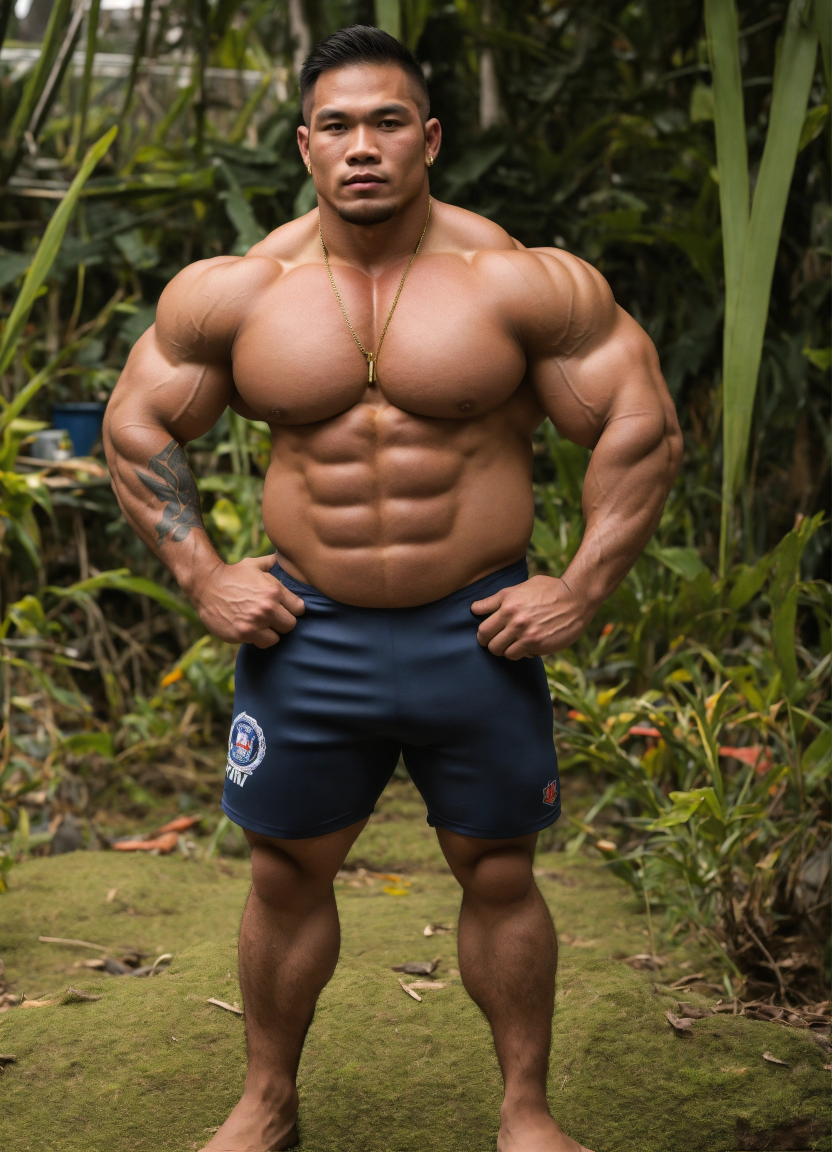 Lexica - 30-year-old wrestler with big muscles, bodybuilder, Filipino, big