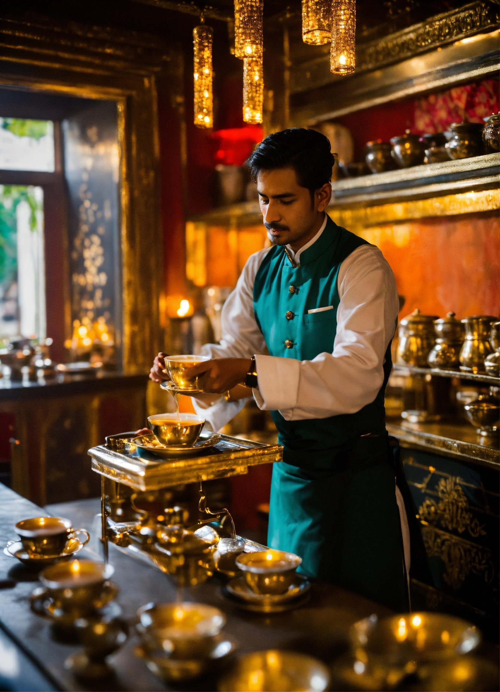 Lexica - Skilled servers pour Chai tea from one cup to another in a ...