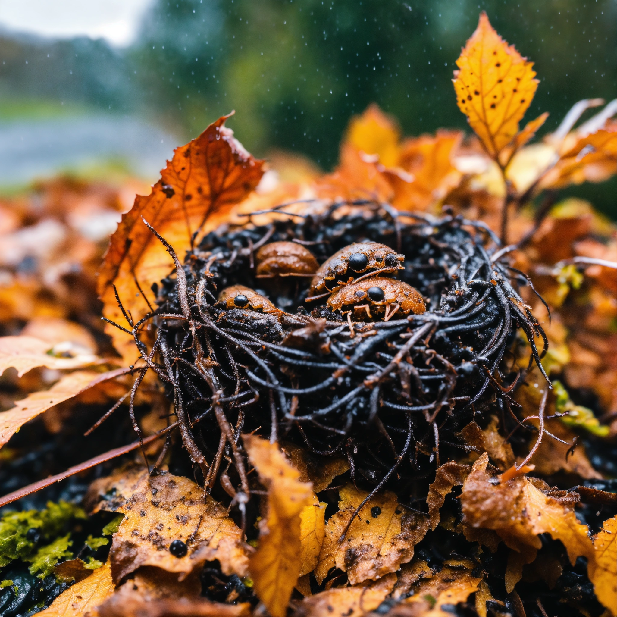 Lexica - Dark creepy ugly rainy Autumn macro photography close-up of a ...