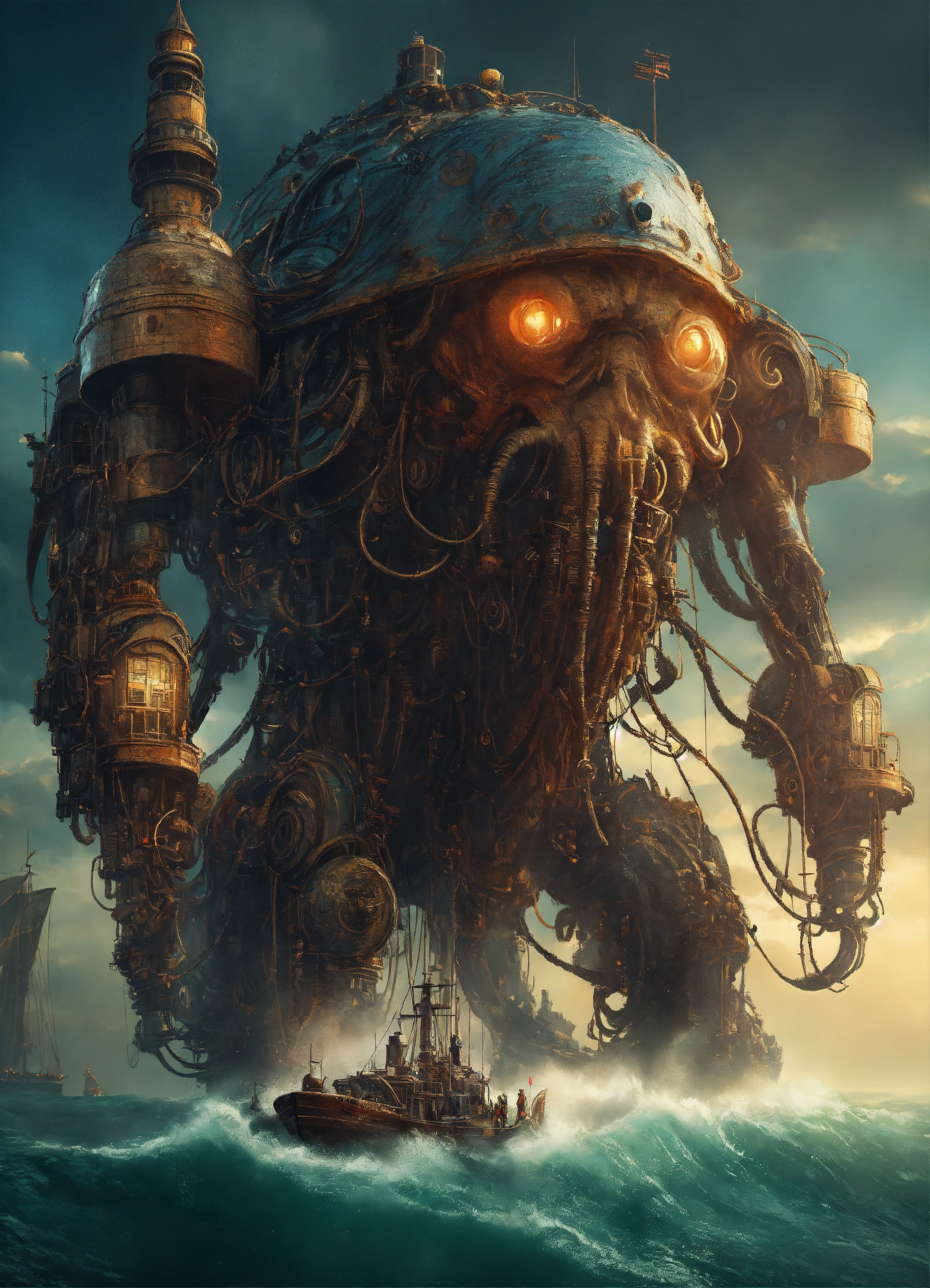 Lexica - An artwork of an enormous cyborg creature, in the style of ...