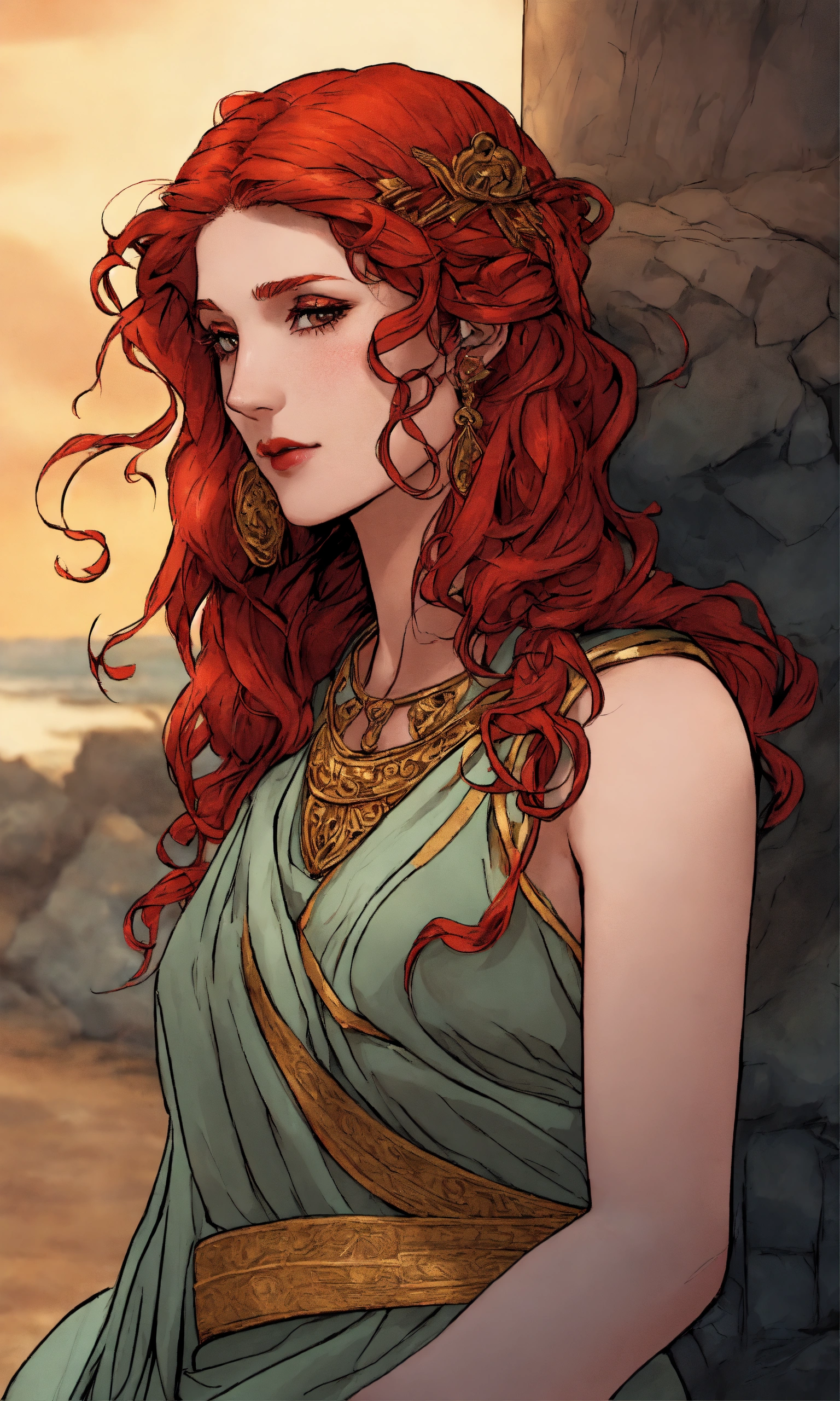 Lexica - Ancient greek red haired woman goth . comic
