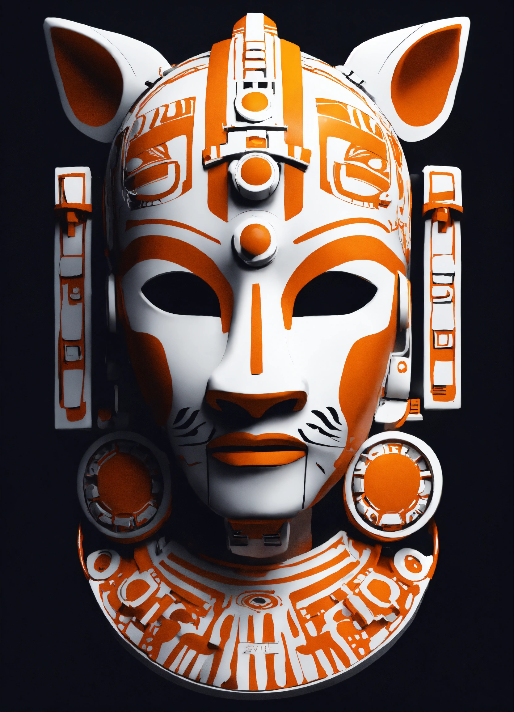 Lexica - Ixchel Mayan deity mask. White and orange Jaguar robot goddess ...