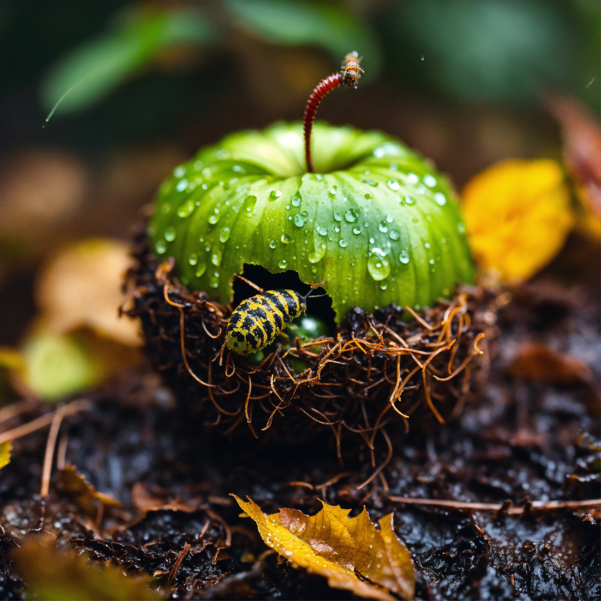Lexica - Dark creepy ugly rainy Autumn macro photography close-up of a ...