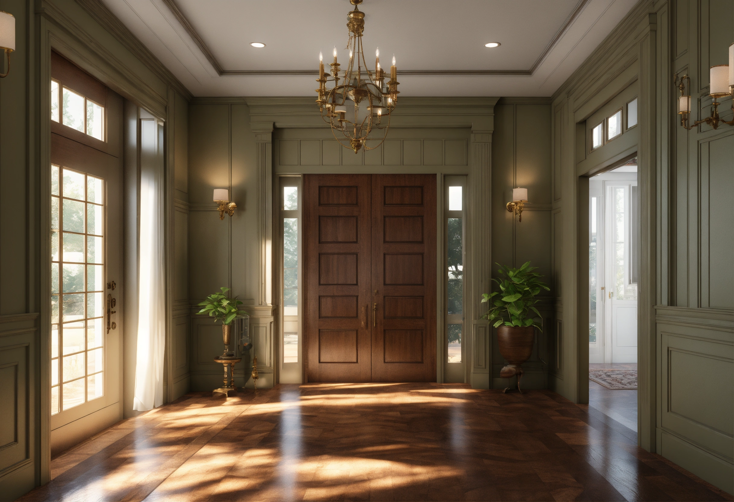 Lexica - Center entry colonial revival, unreal engine render, 8k