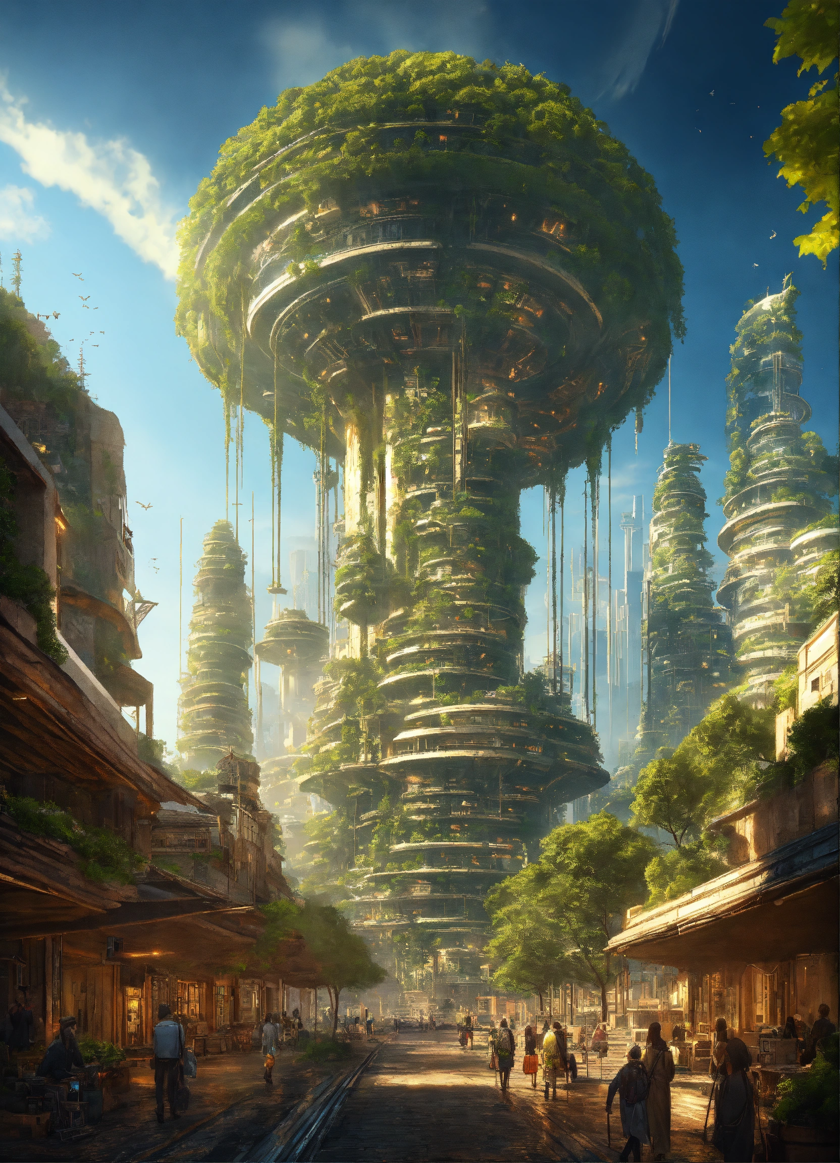 Lexica - A city built on a giant tree, retro futuristic civilization ...