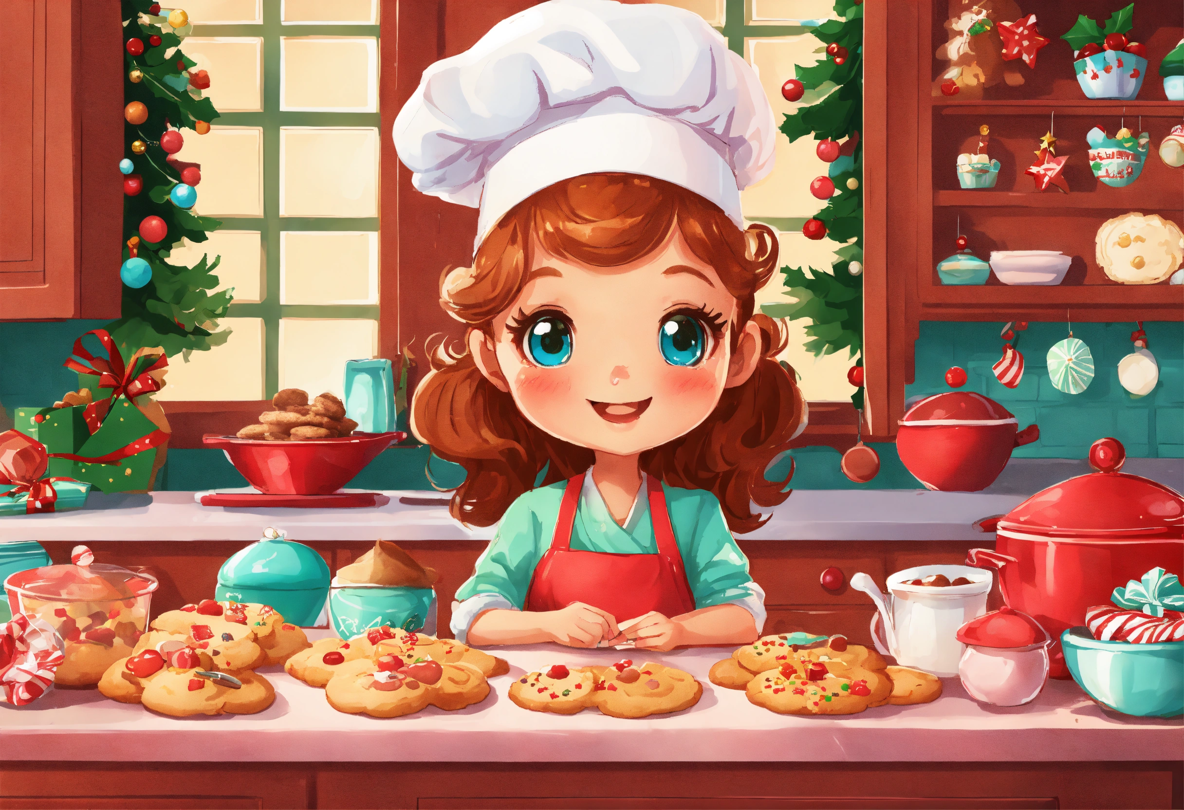 Lexica - Illustration too little white girls with chef hat rosy cheeks ...