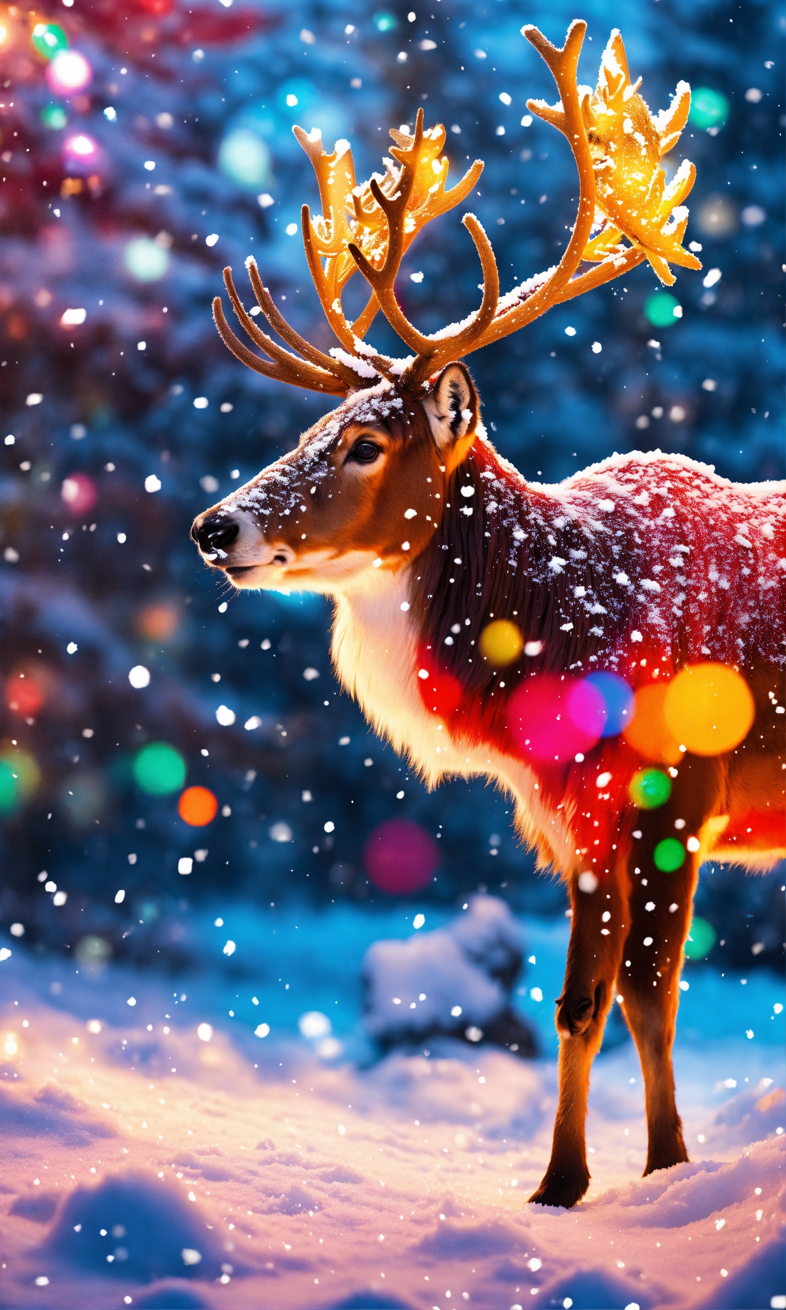 Lexica - Reindeer colorful cool 8k snowfall christmas