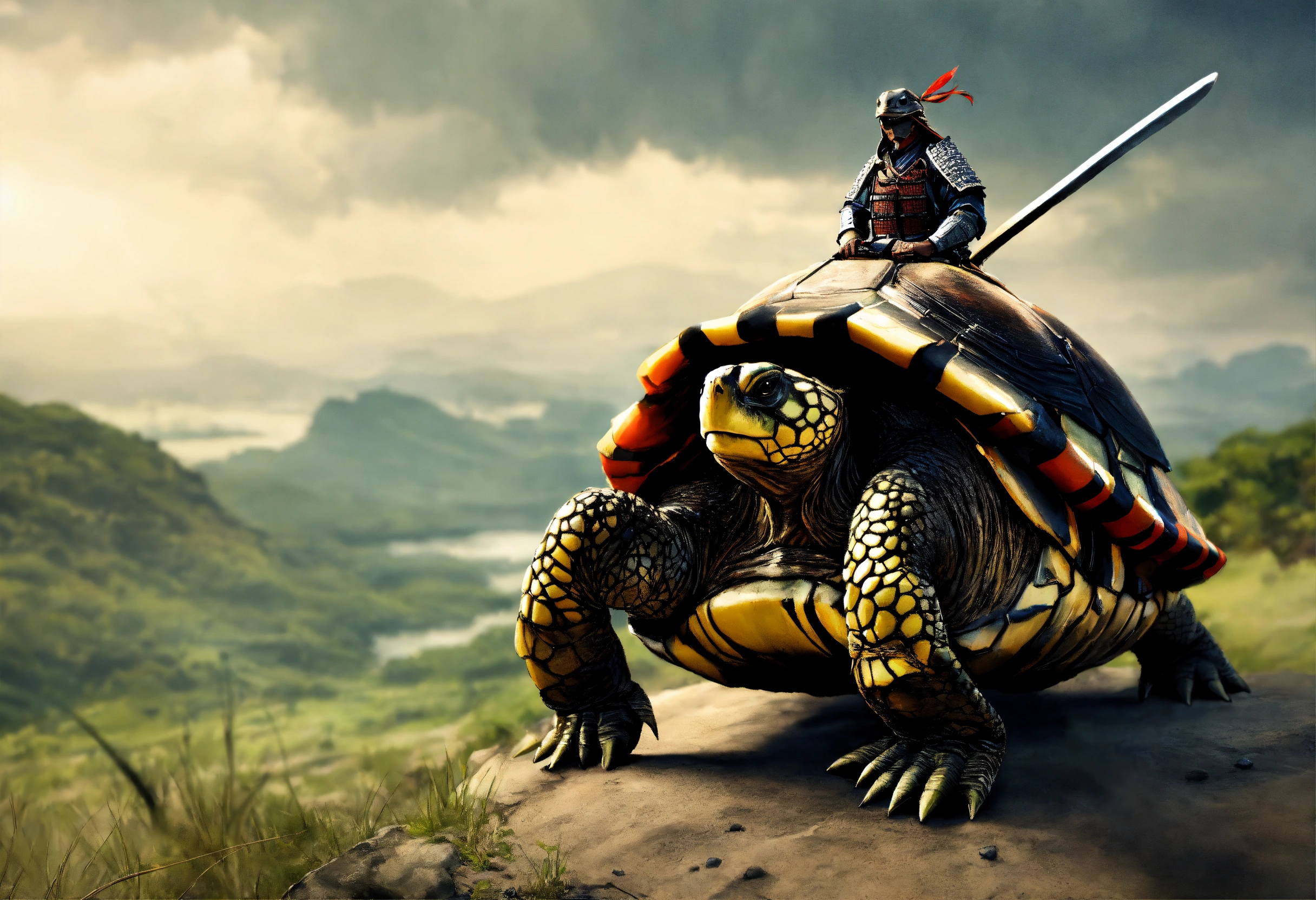 Lexica - Turtle Samurai. Battlefield. Hyper realistic.