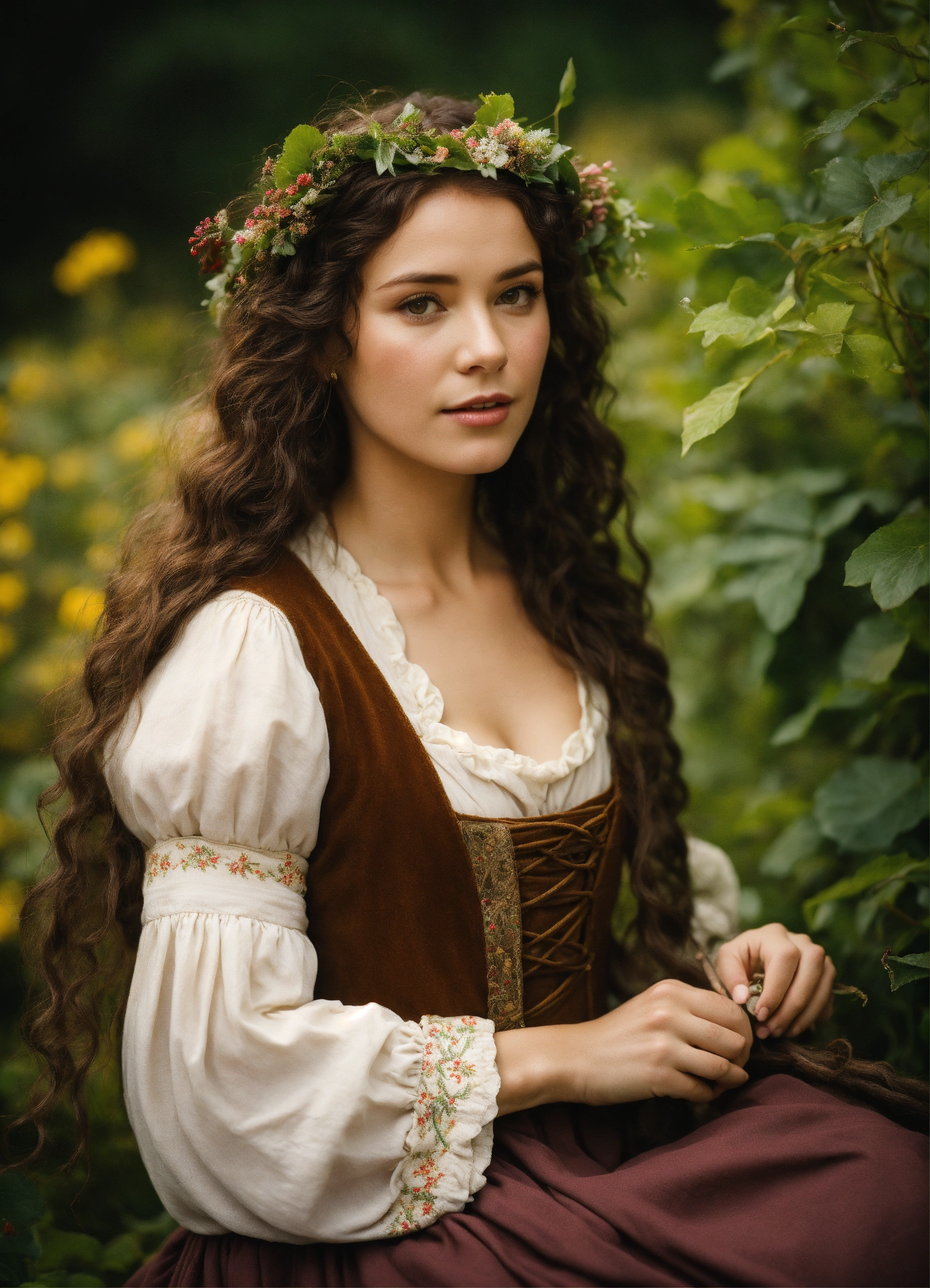 Lexica - A beautiful Hobbit woman with long curly brown hair in English ...