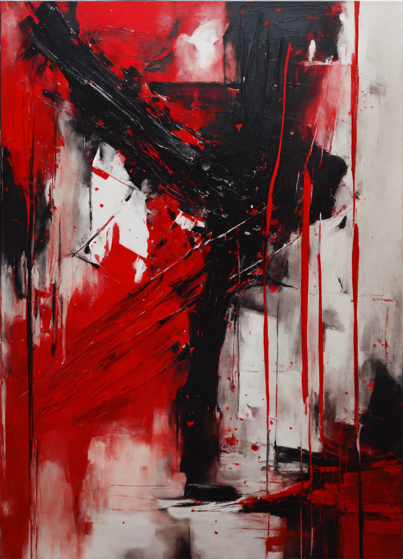 Lexica - Make an abstract painting in black, white and red and depict ...