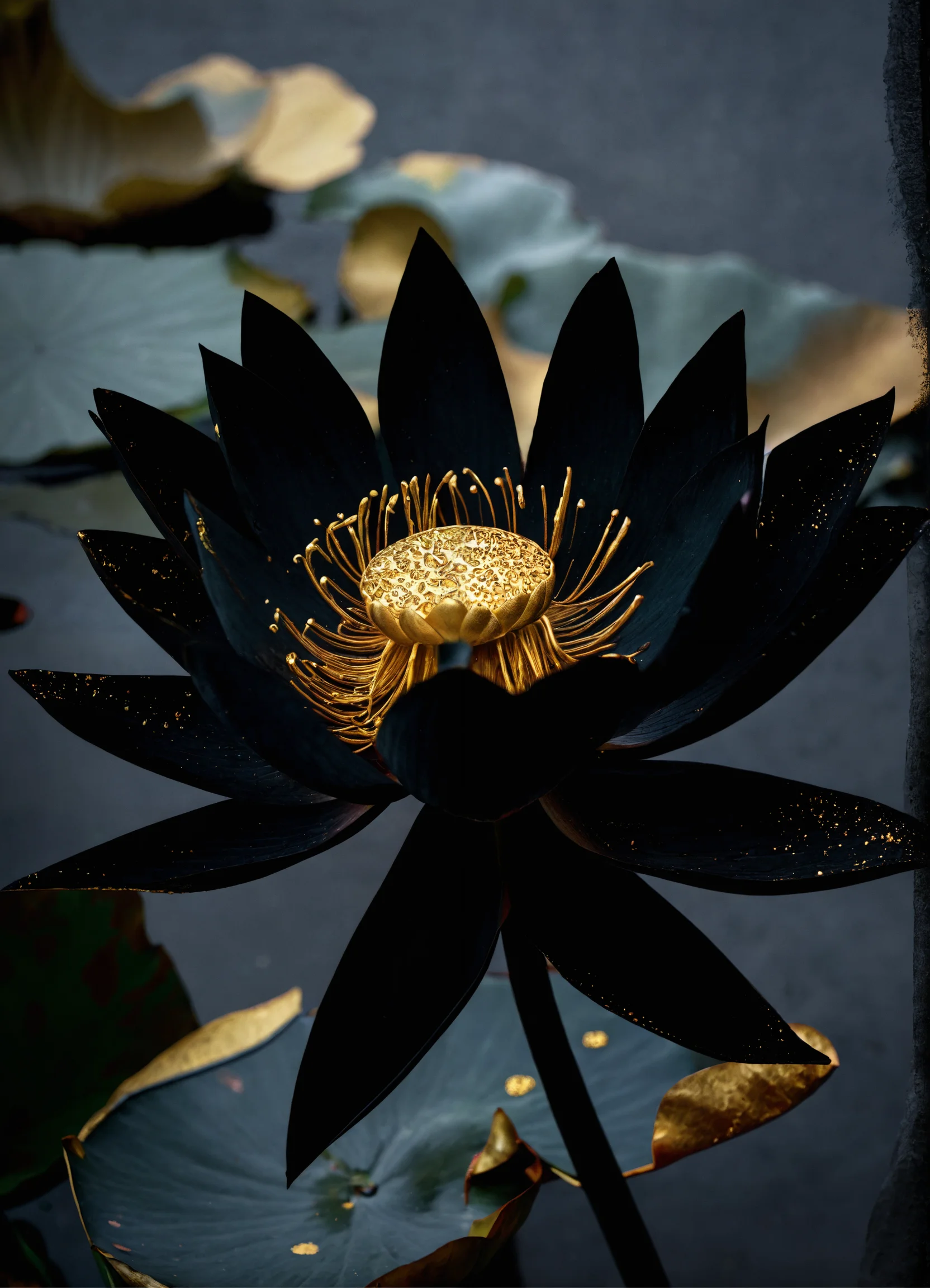 Lexica - A beautiful black a lotus only with flecks of gold gracefully ...