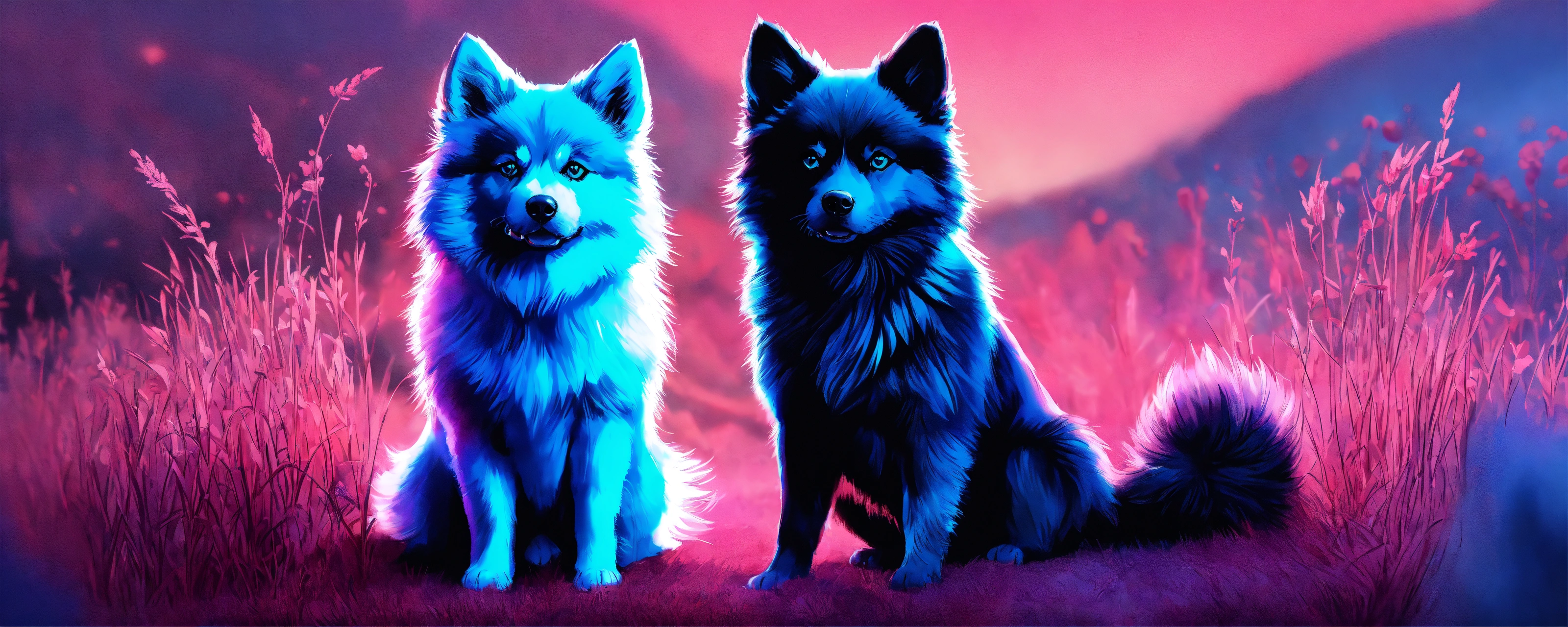 Lexica - A full body image of a pomsky black and white with long hair ...