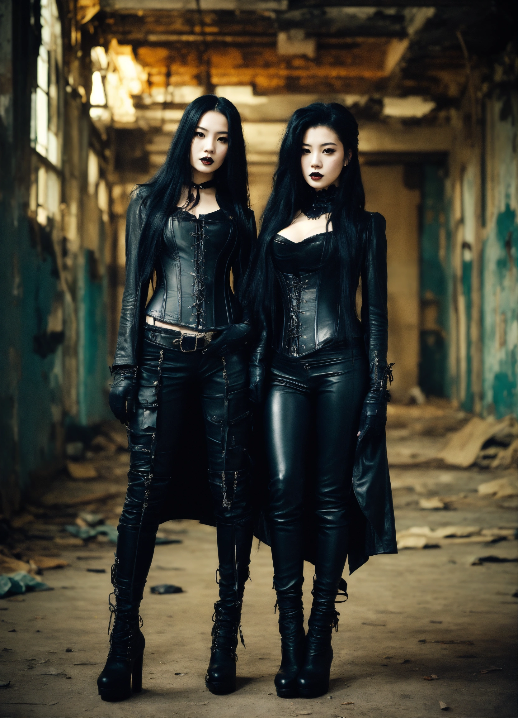 Lexica - Two young japanize goth women with very long hair posing in a ...