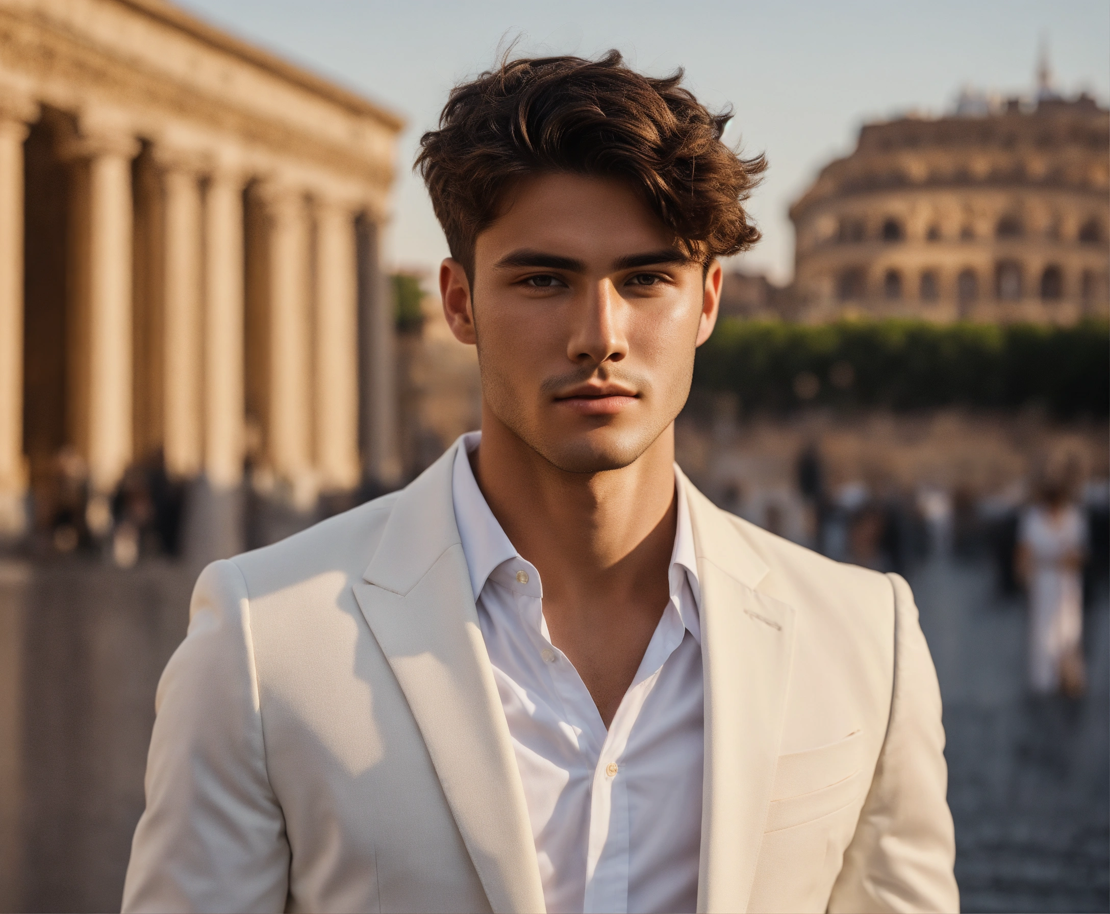 Lexica - Close up of one young male model in whiteclothes looking to ...