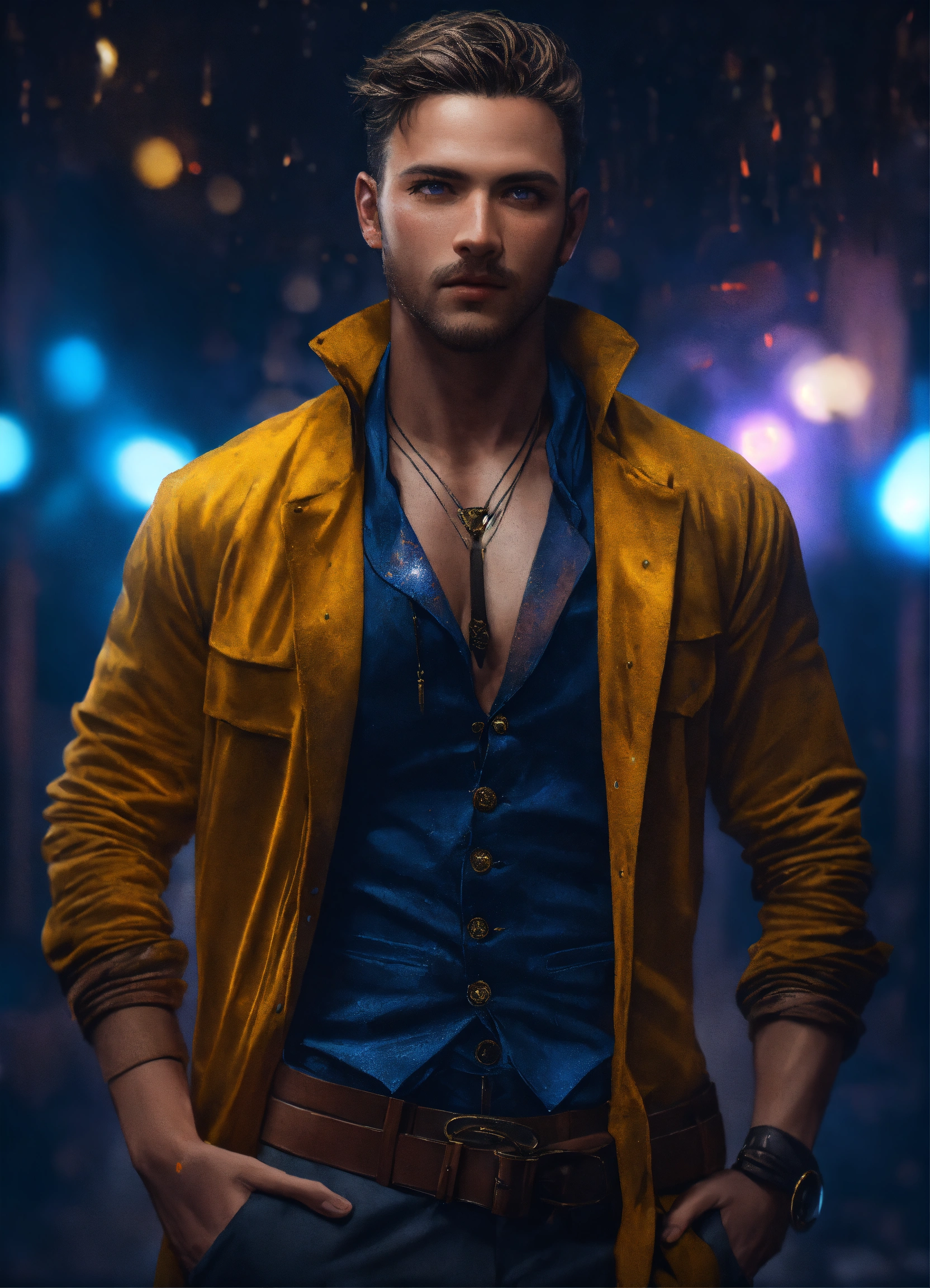 Lexica - A realistic full body portrait of a male magic user, indigo ...