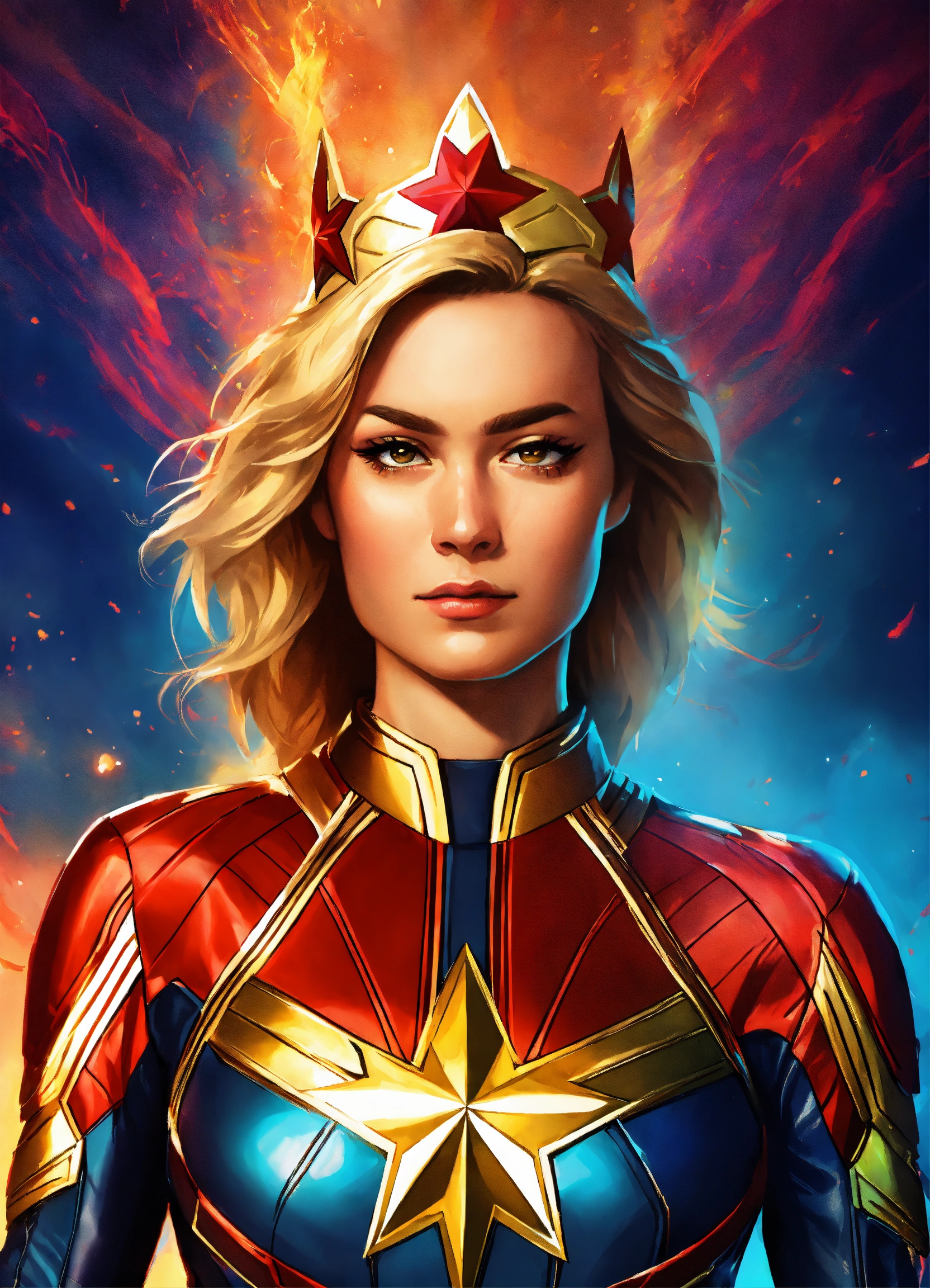 Lexica - Realistic, colorful portrait of a captain marvel, beautiful ...