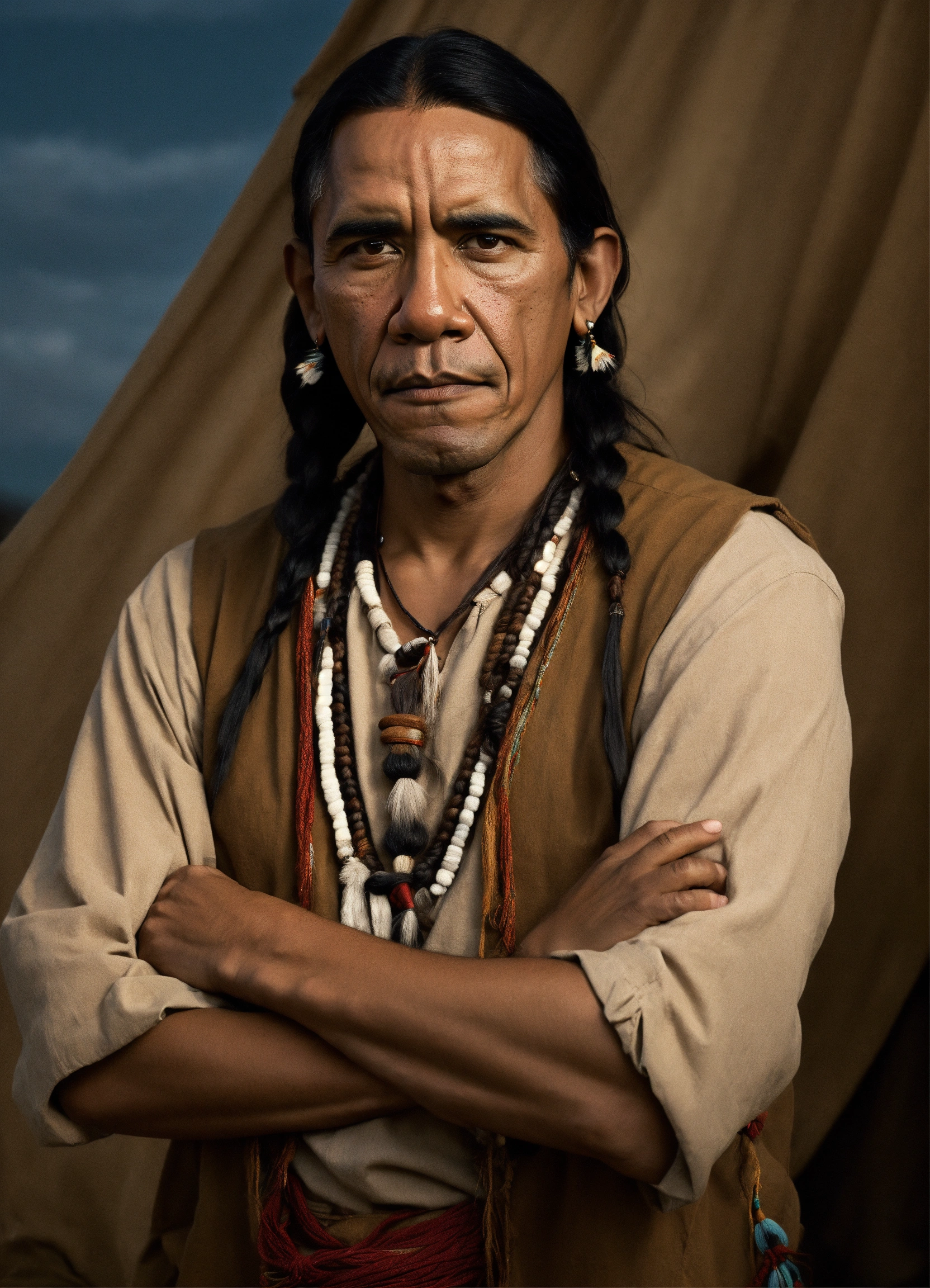 Lexica - Scared native american man, FRONT VIEW, casual clothes, arms ...