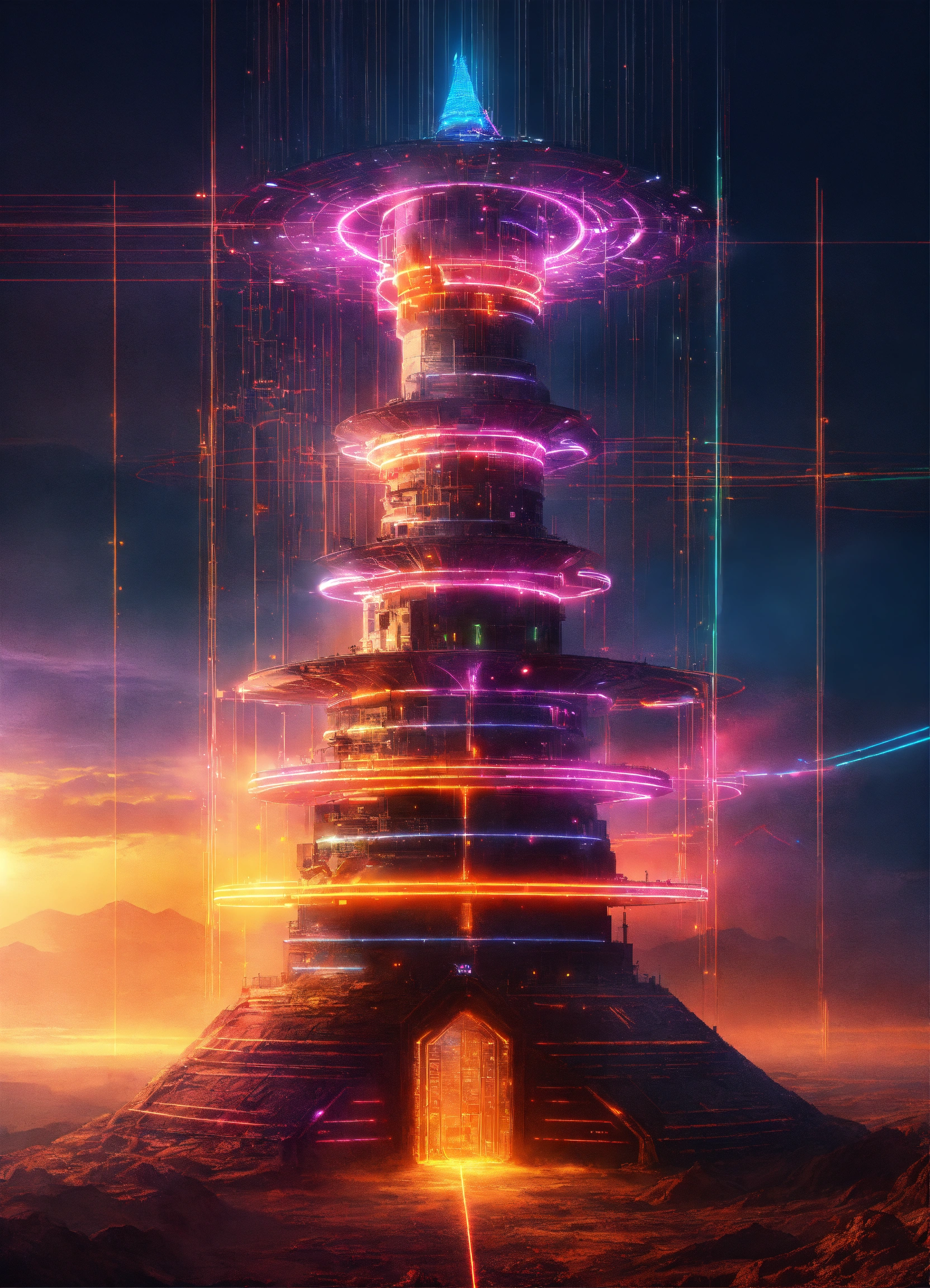 Lexica - Futuristic Tower of Sauron fortress with digital circuit lines ...