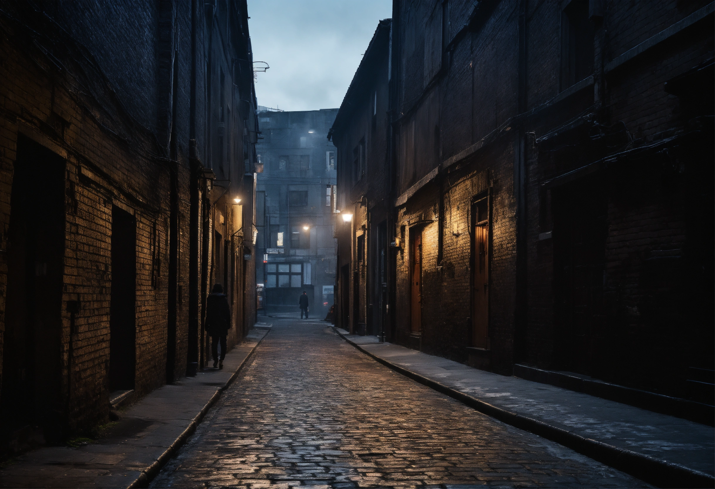 Lexica - A dark alley with buildings on the side, view from alley ...