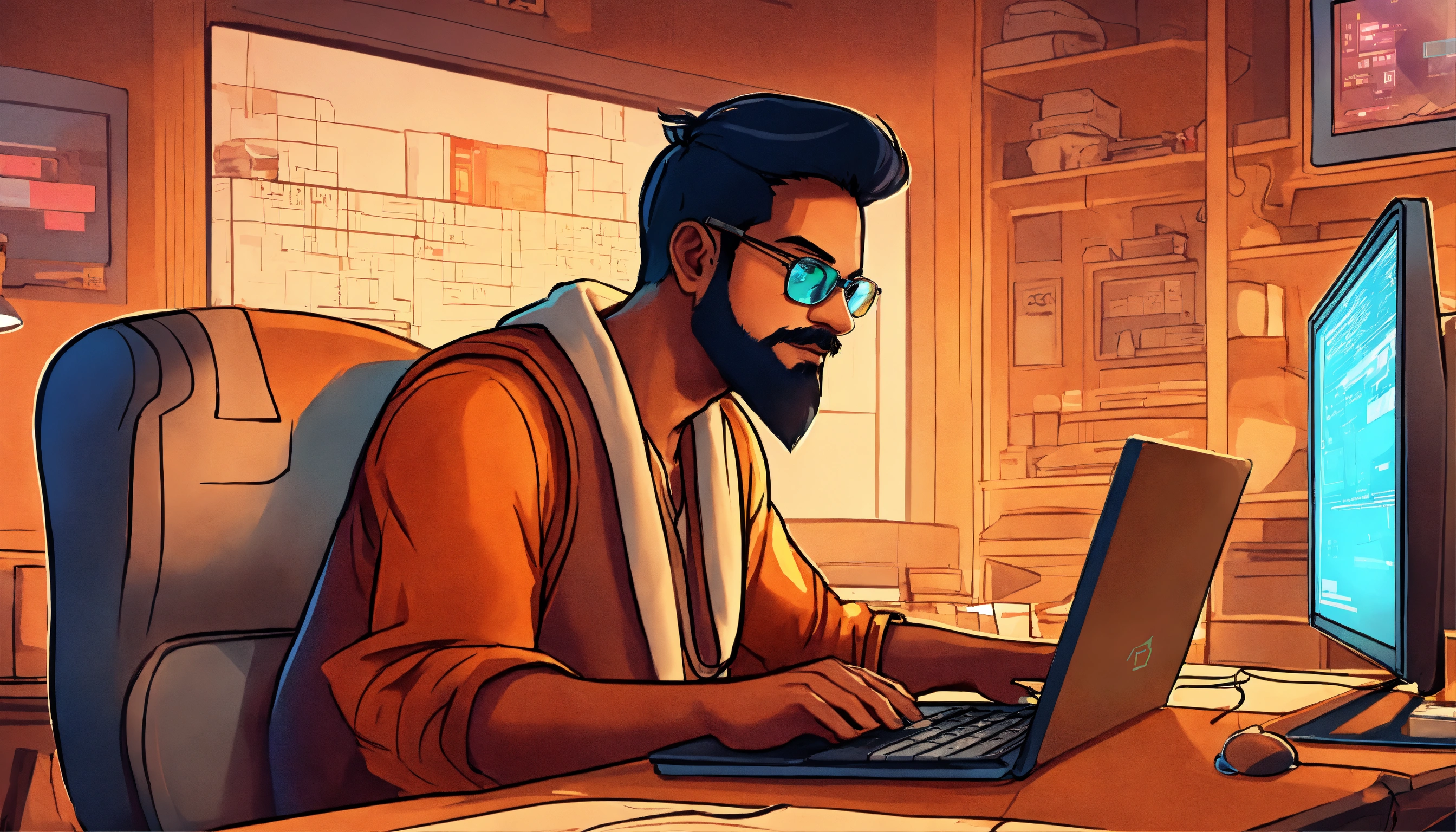 Lexica - Indian man blogging and gaming with a background of software ...