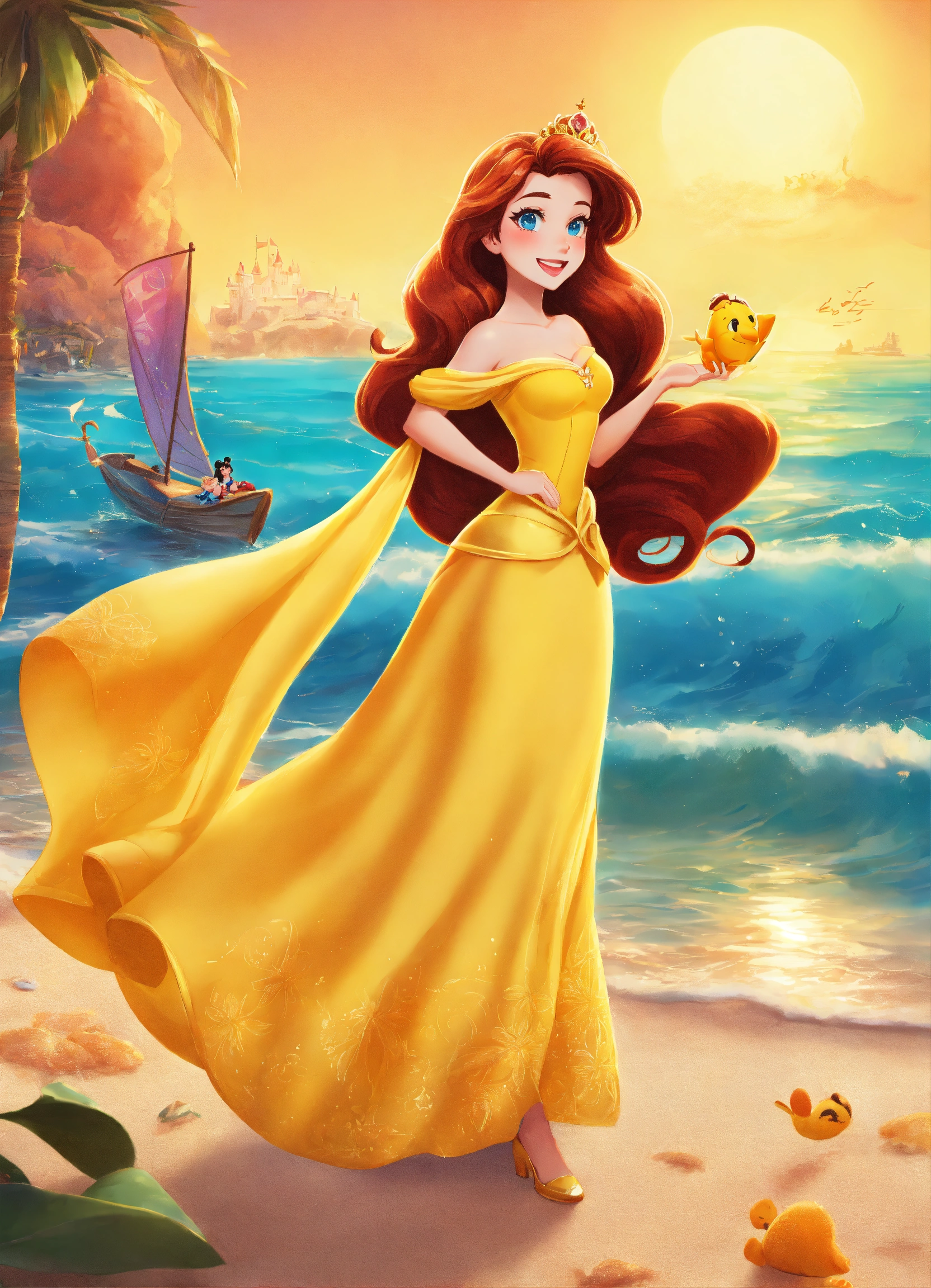 Lexica - A cartoonish Disney princess with Sunny beach.