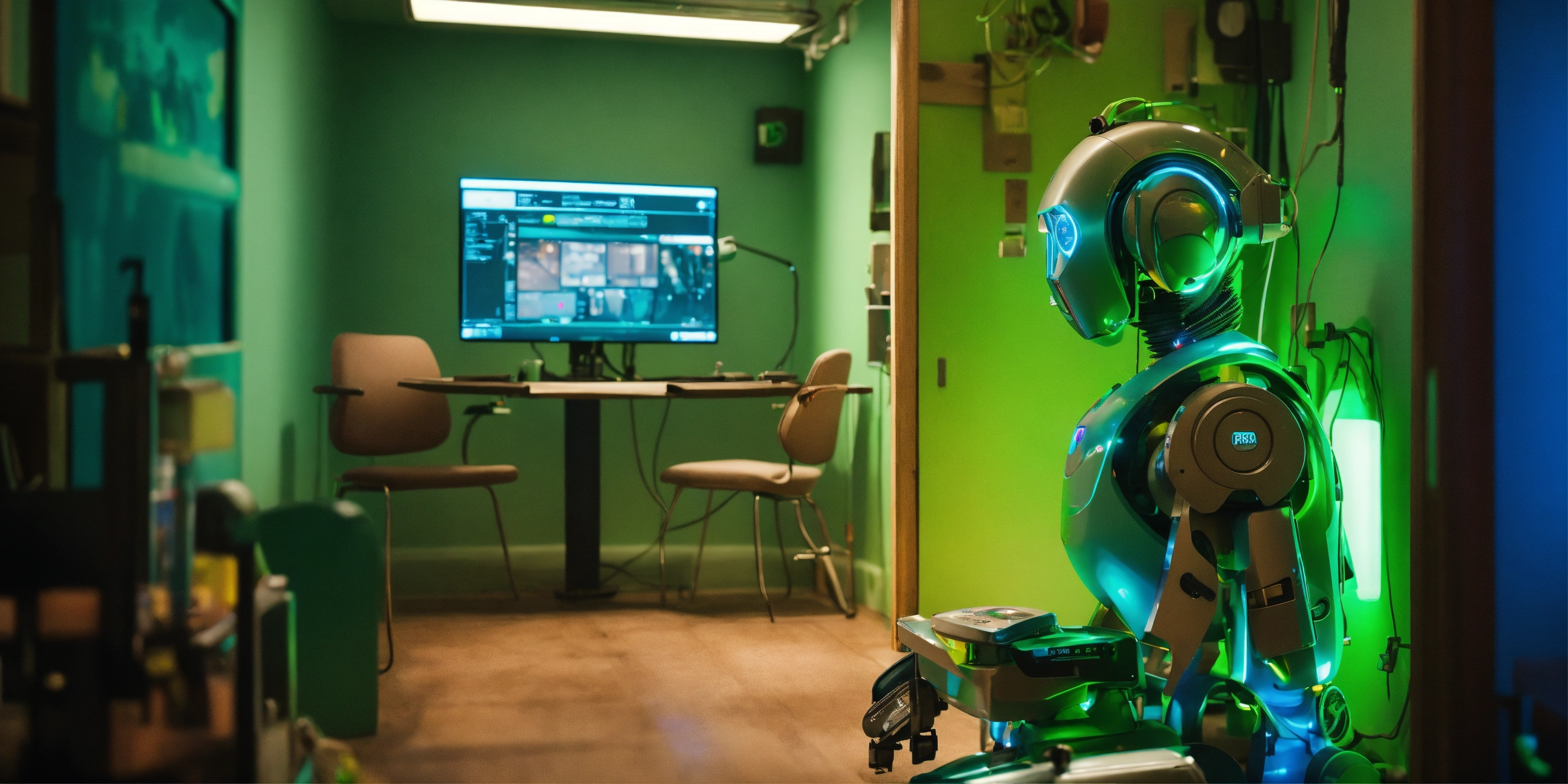 Lexica - A person inside a room watching a cleaner-robot assistant ...